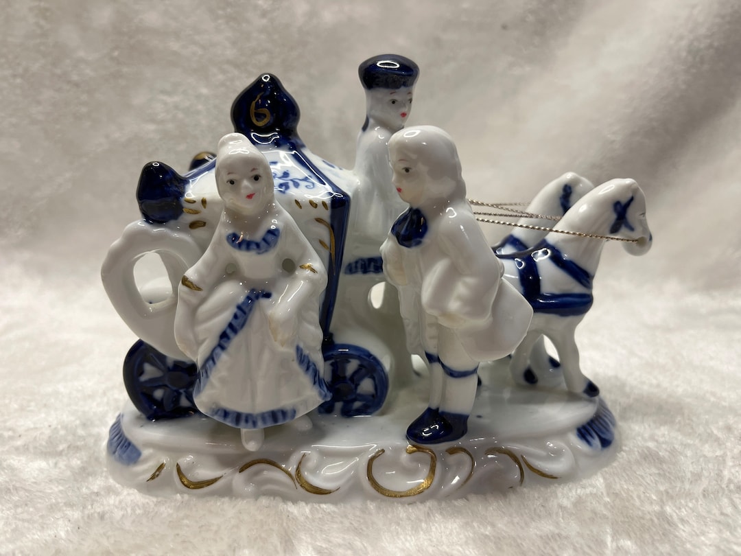 Vintage Porcelain Horse Carriage Rococo Blue White - Etsy