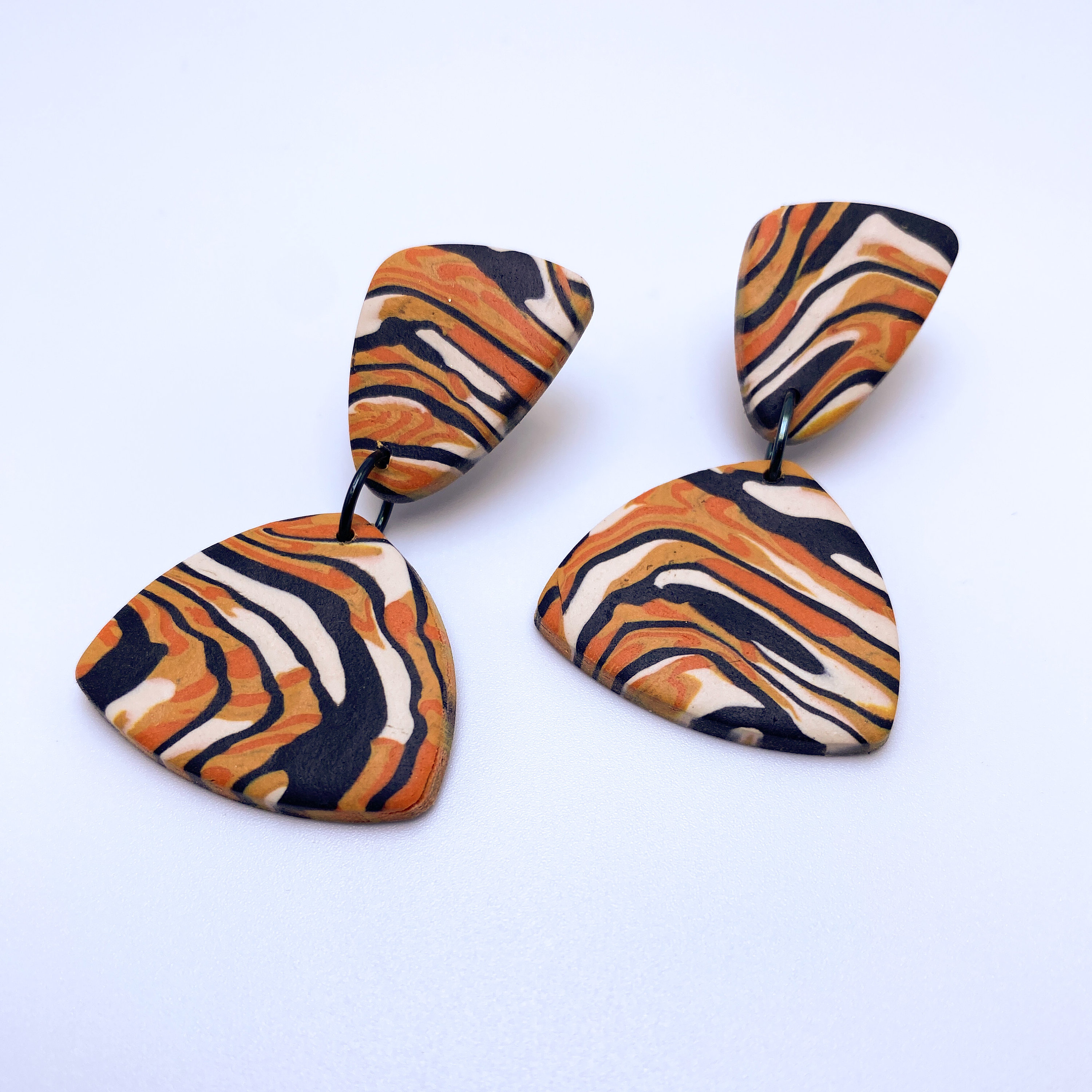 Tiger Stripe Animal Print Jungle Polymer Clay Earrings Lightweight Dangle Exotic Handmade ...