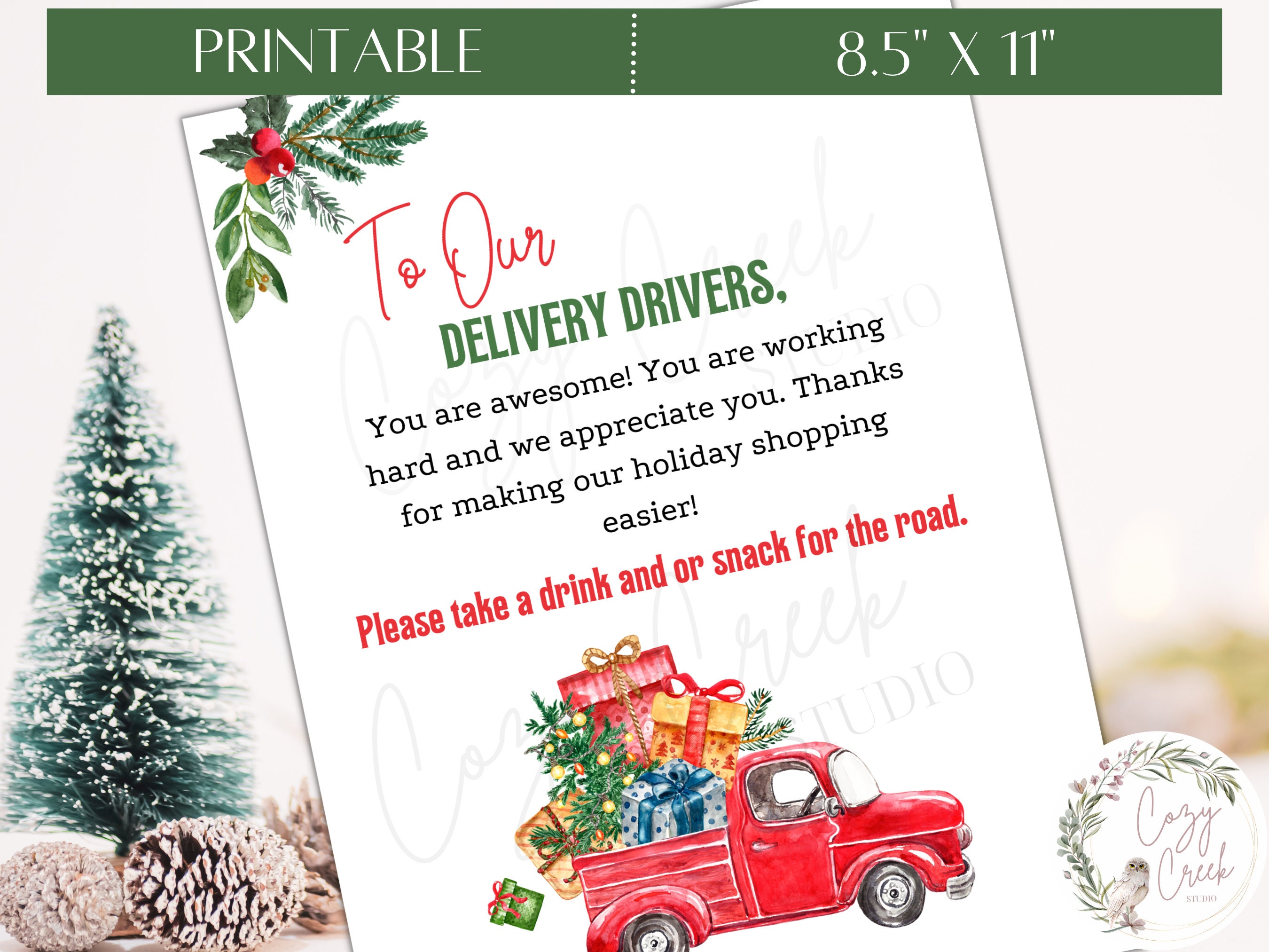 Printable Christmas Thank You Delivery Driver Sign Holiday Delivery ...