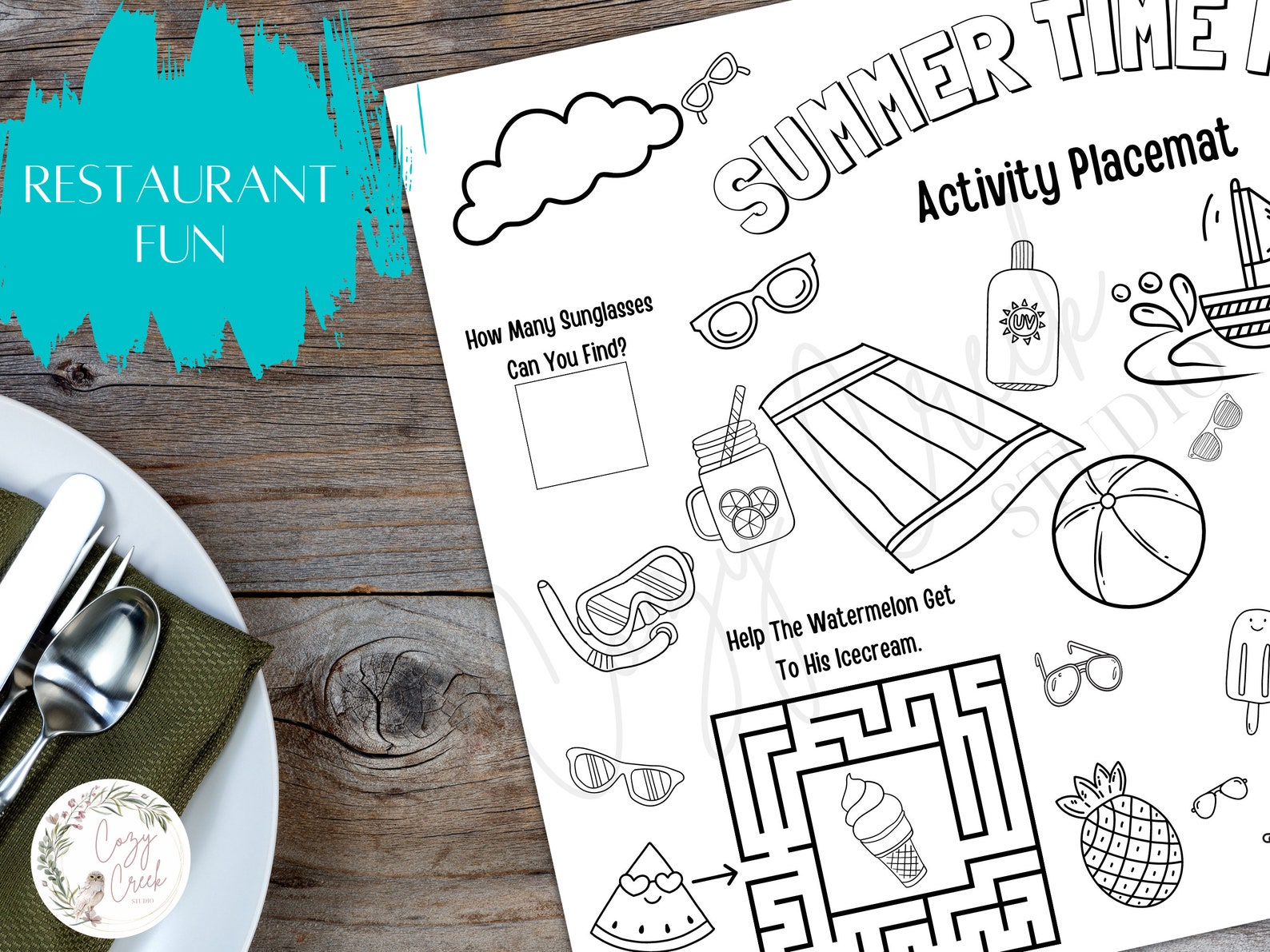 Printable Summer Fun Activity Placemat | Restaurant Activity Placemat ...