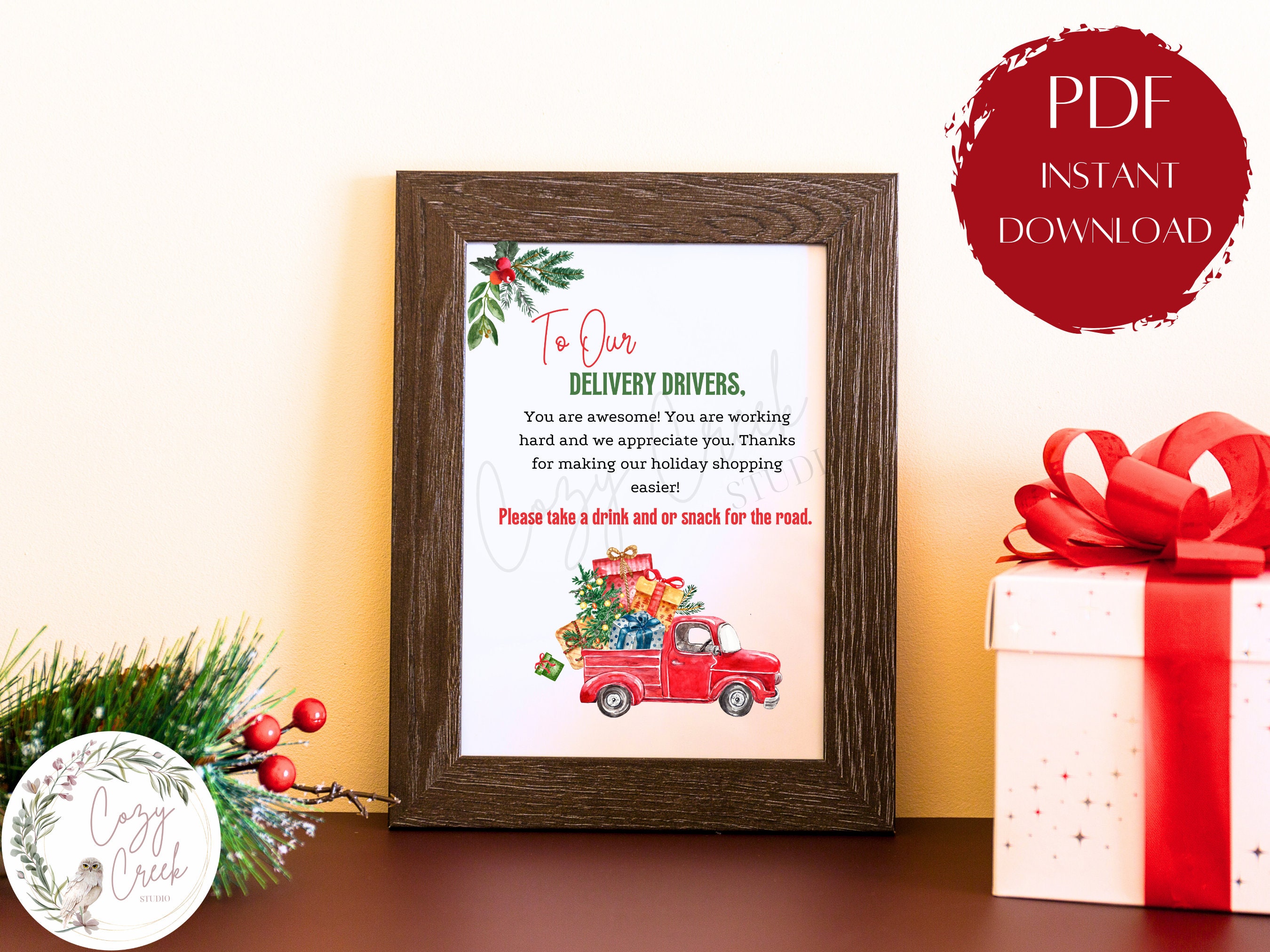 Printable Christmas Thank You Delivery Driver Sign Holiday Delivery ...