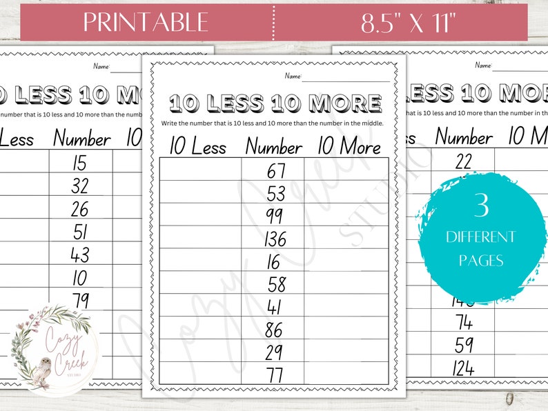 Printable 10 Less 10 More Worksheet | Elementary School Work ...