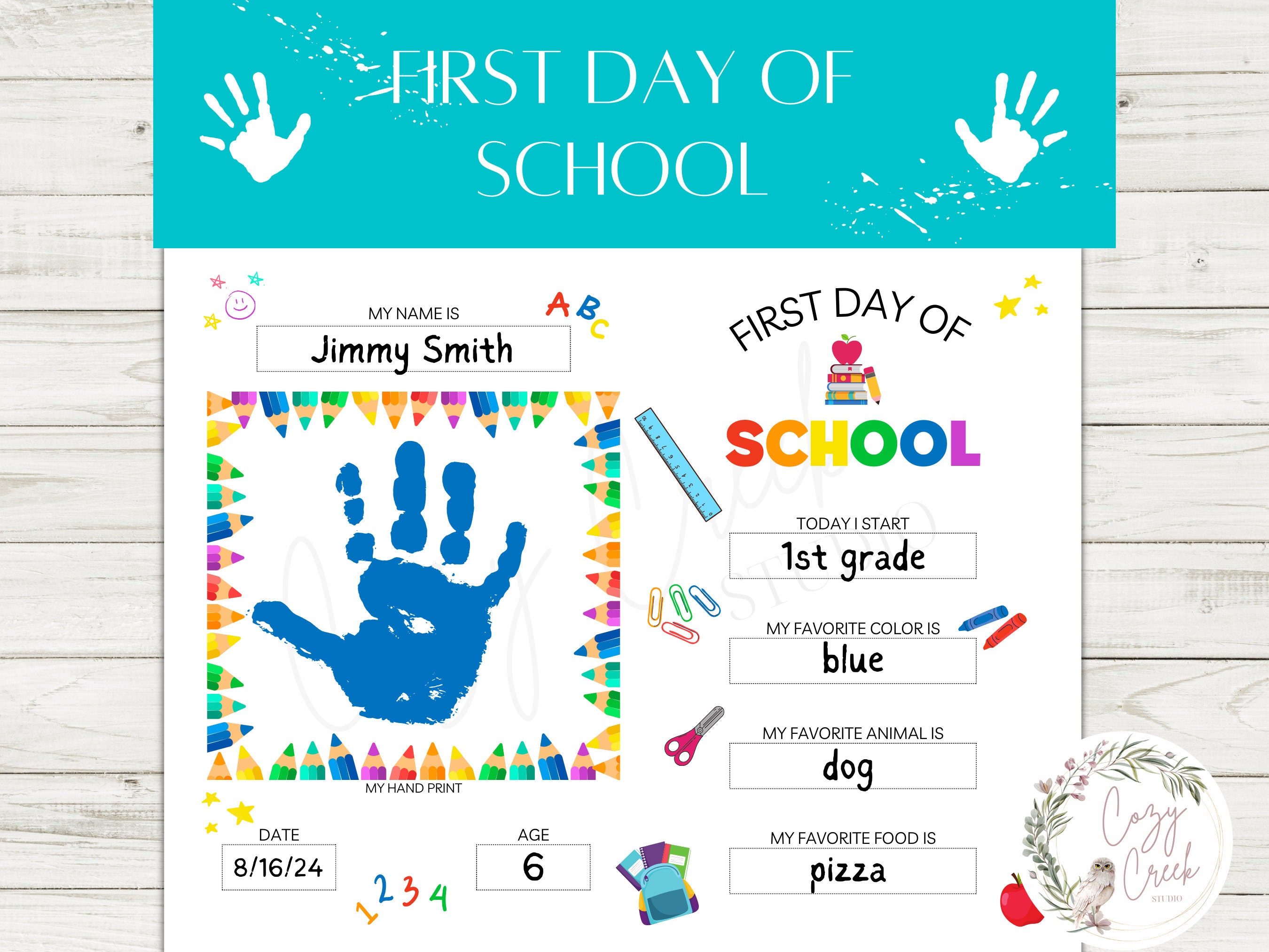 First Day of School Handprint Activity Back to School Craft School Kid ...