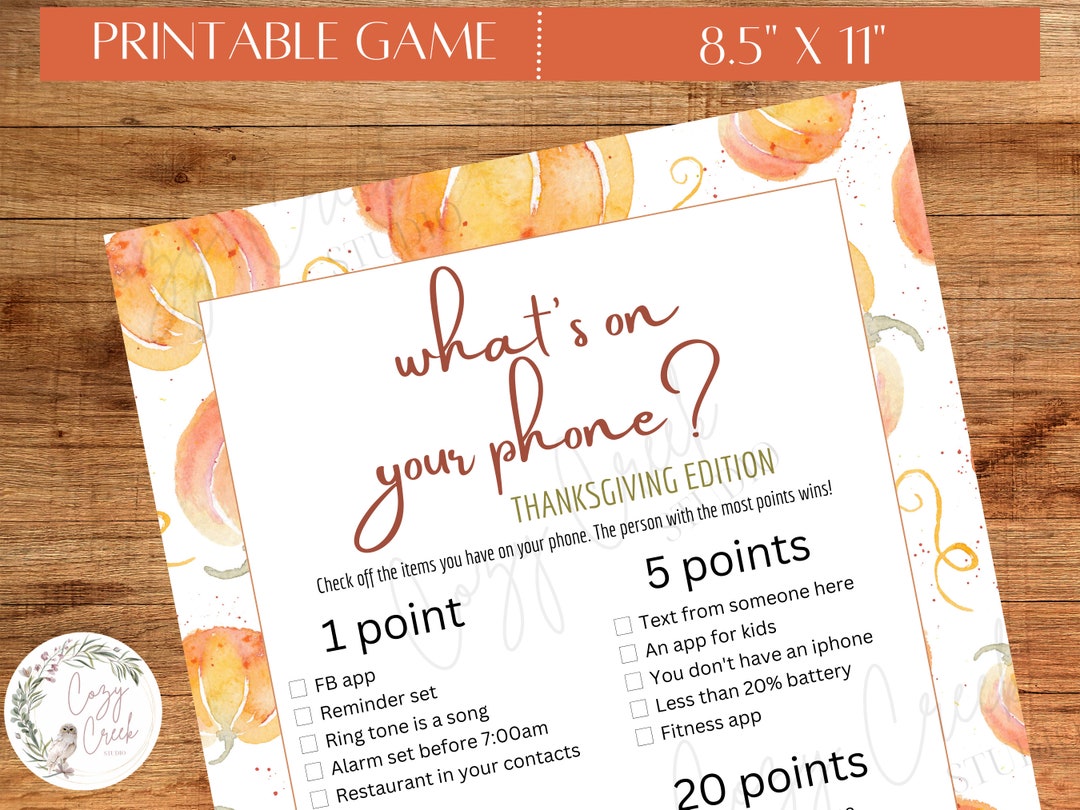 Printable Thanksgiving Game | What's on Your Phone | Family Game ...