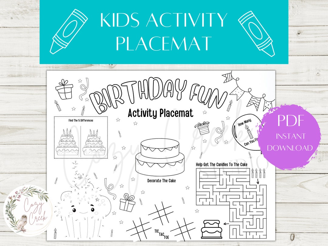 Printable Birthday Activity Placemat | Restaurant Activity Placemat ...
