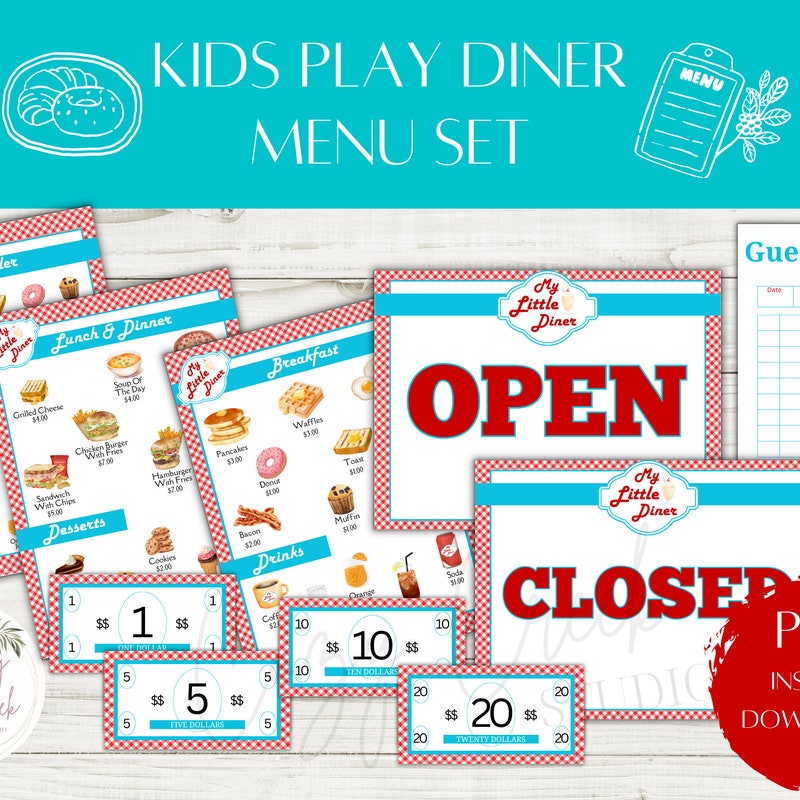 Kids Diner Play Menu - Etsy