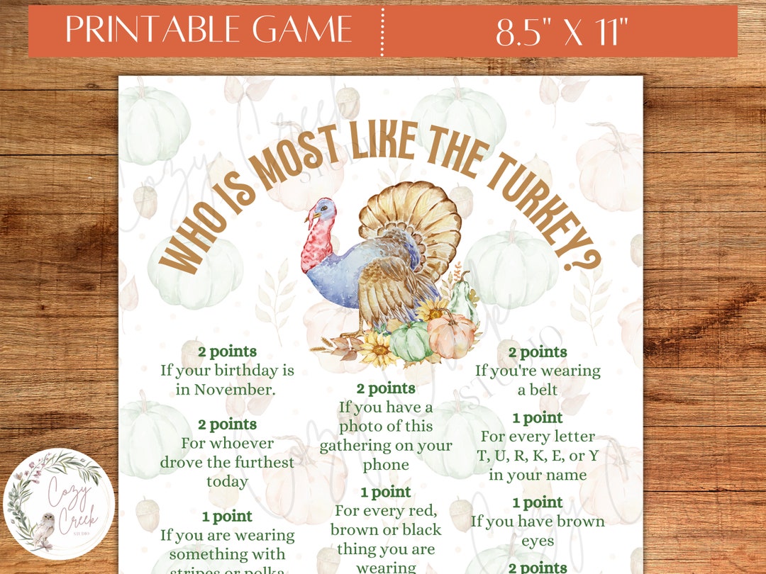 Printable Thanksgiving Game | Who is Most Like the Turkey | Family Game ...