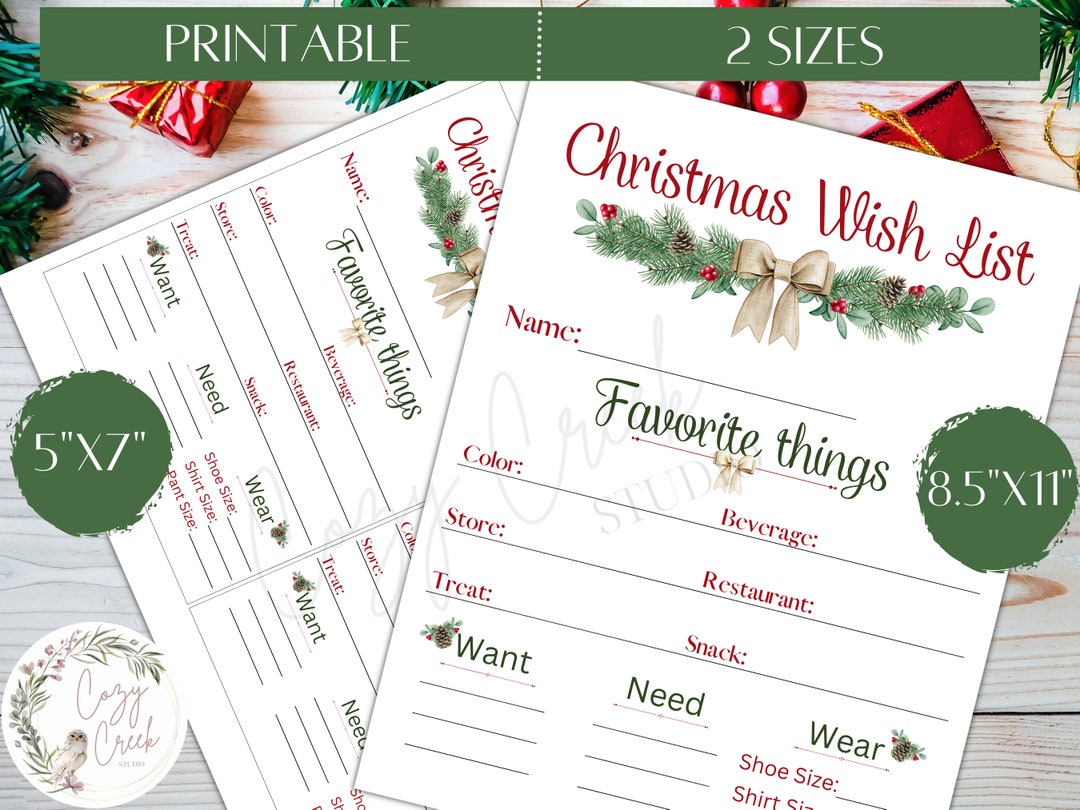 Printable Christmas Wish List | Gift Survey | Gift Questionnaire ...