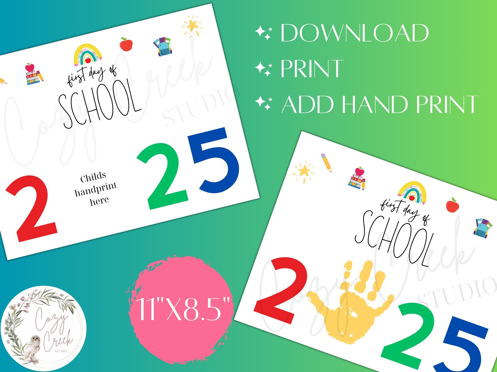 Printable Kids Handprint First Day of School Art | 2025 Elementary Kid ...