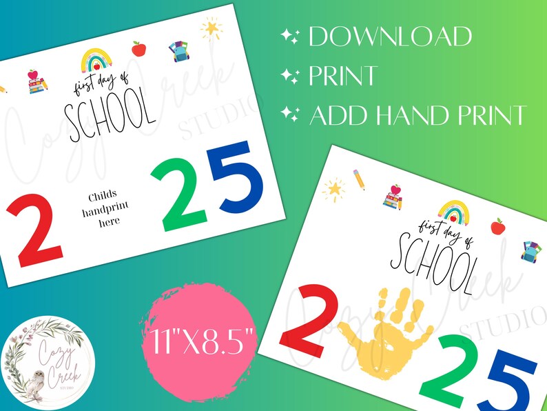 Printable Kids Handprint First Day of School Art | 2025 Elementary Kid ...
