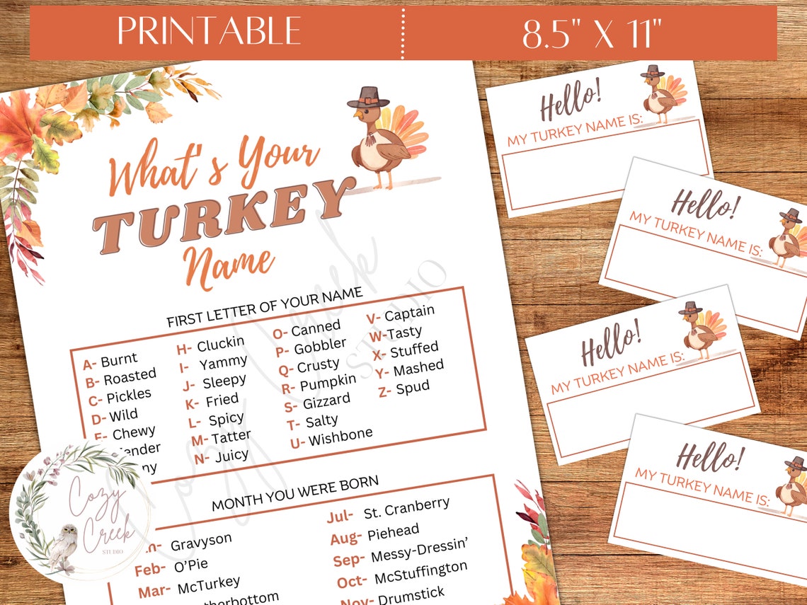 Printable What's Your Turkey Name Game | Matching Name Tags Foldable ...