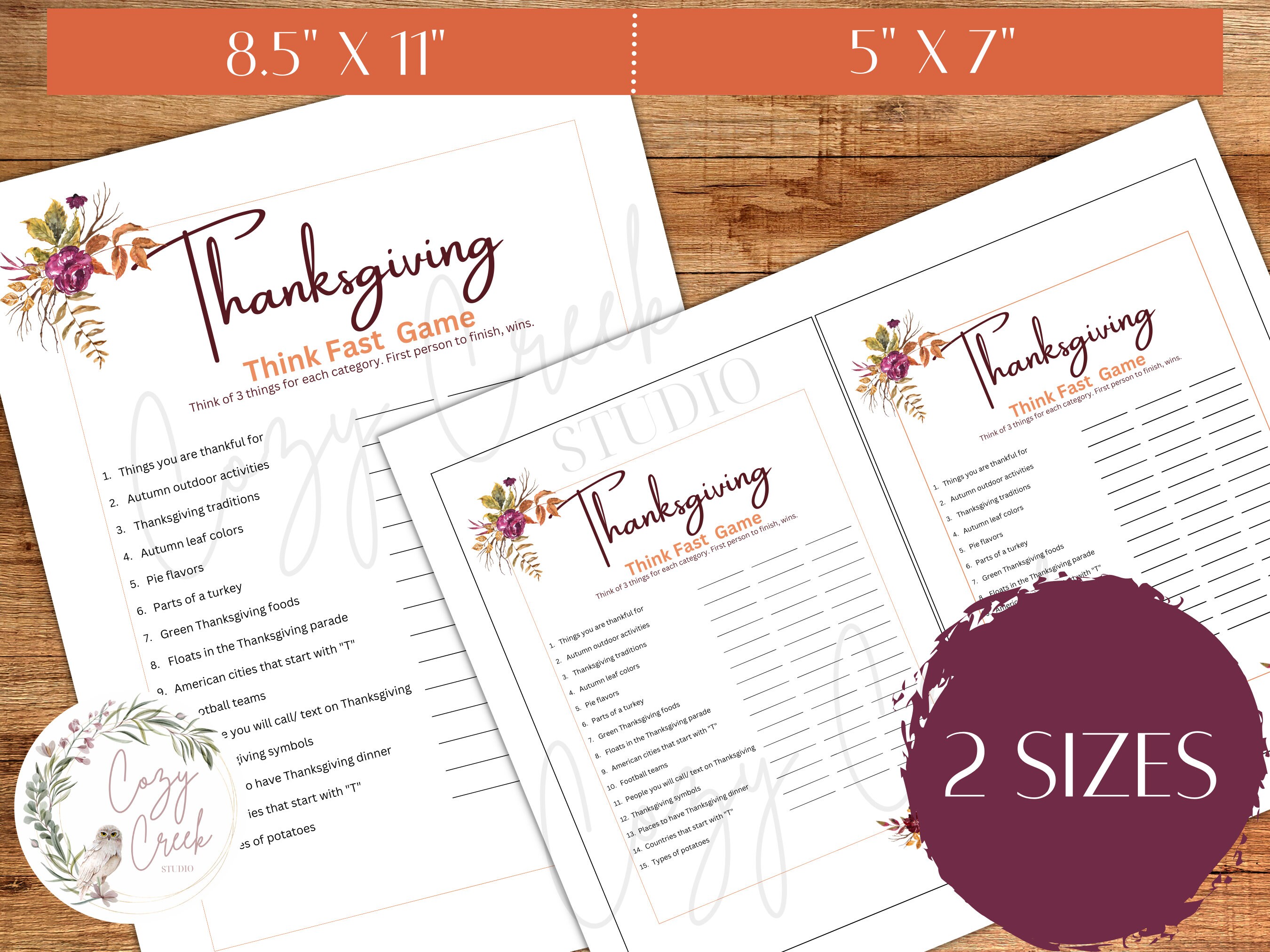 Printable Thanksgiving Game | Think Fast Game | Family Game ...