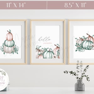 Printable Watercolor Fall Decor | Hello Pumpkin Wall Art Set | Autumn ...