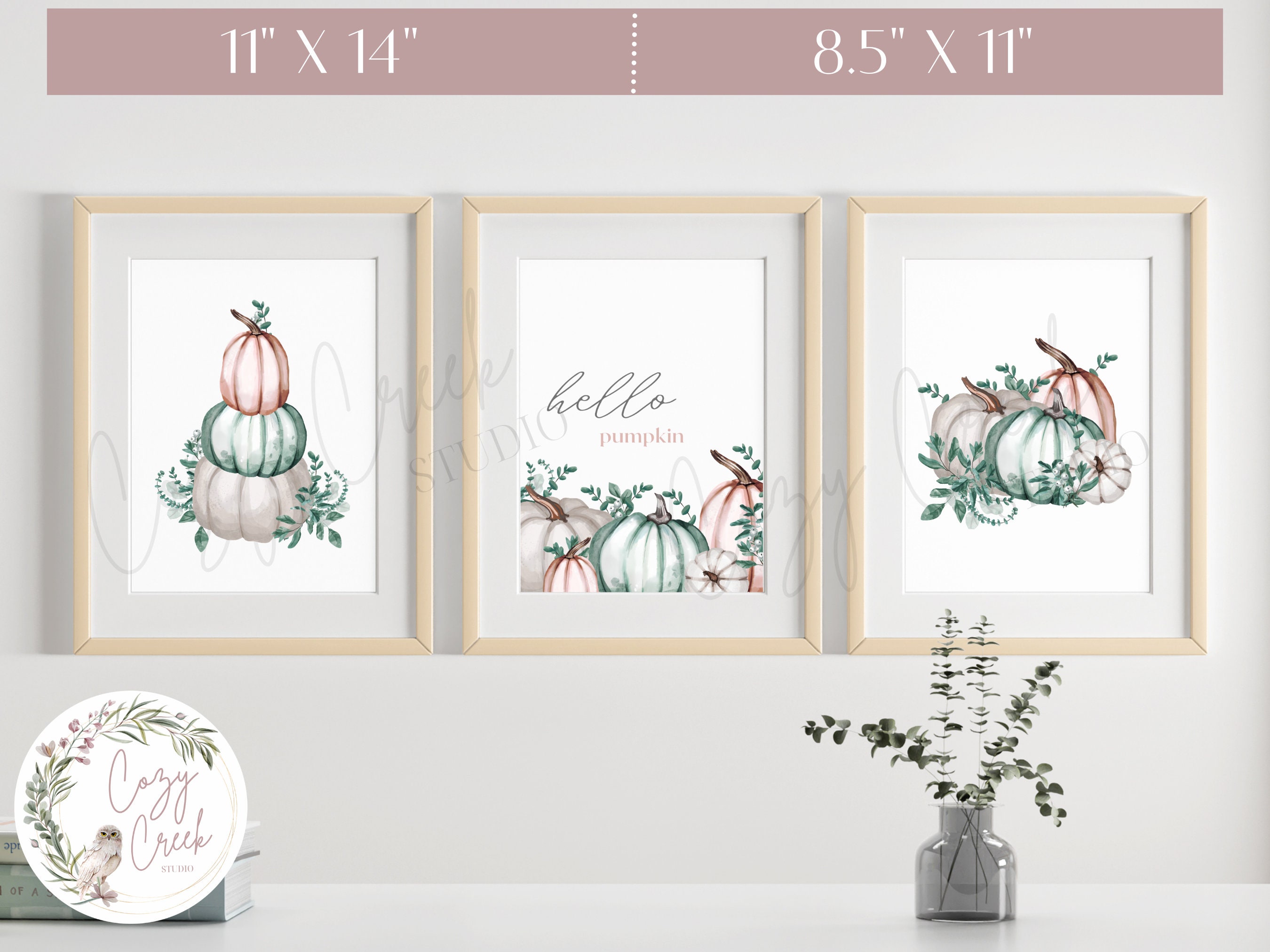 Printable Watercolor Fall Decor | Hello Pumpkin Wall Art Set | Autumn ...