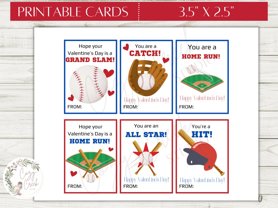 Printable Kids Classroom Baseball Valentine Cards Baseball Valentine's ...