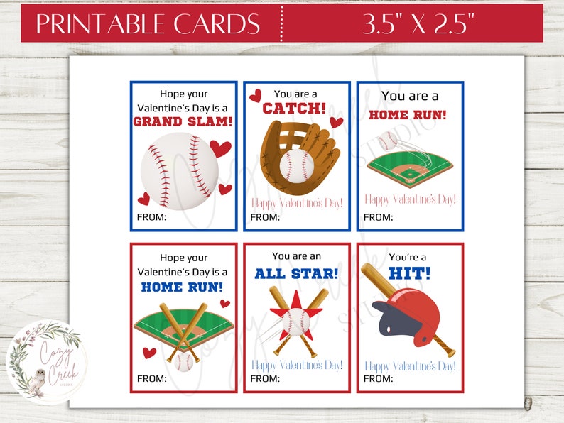 Printable Kids Classroom Baseball Valentine Cards Baseball Valentine's ...
