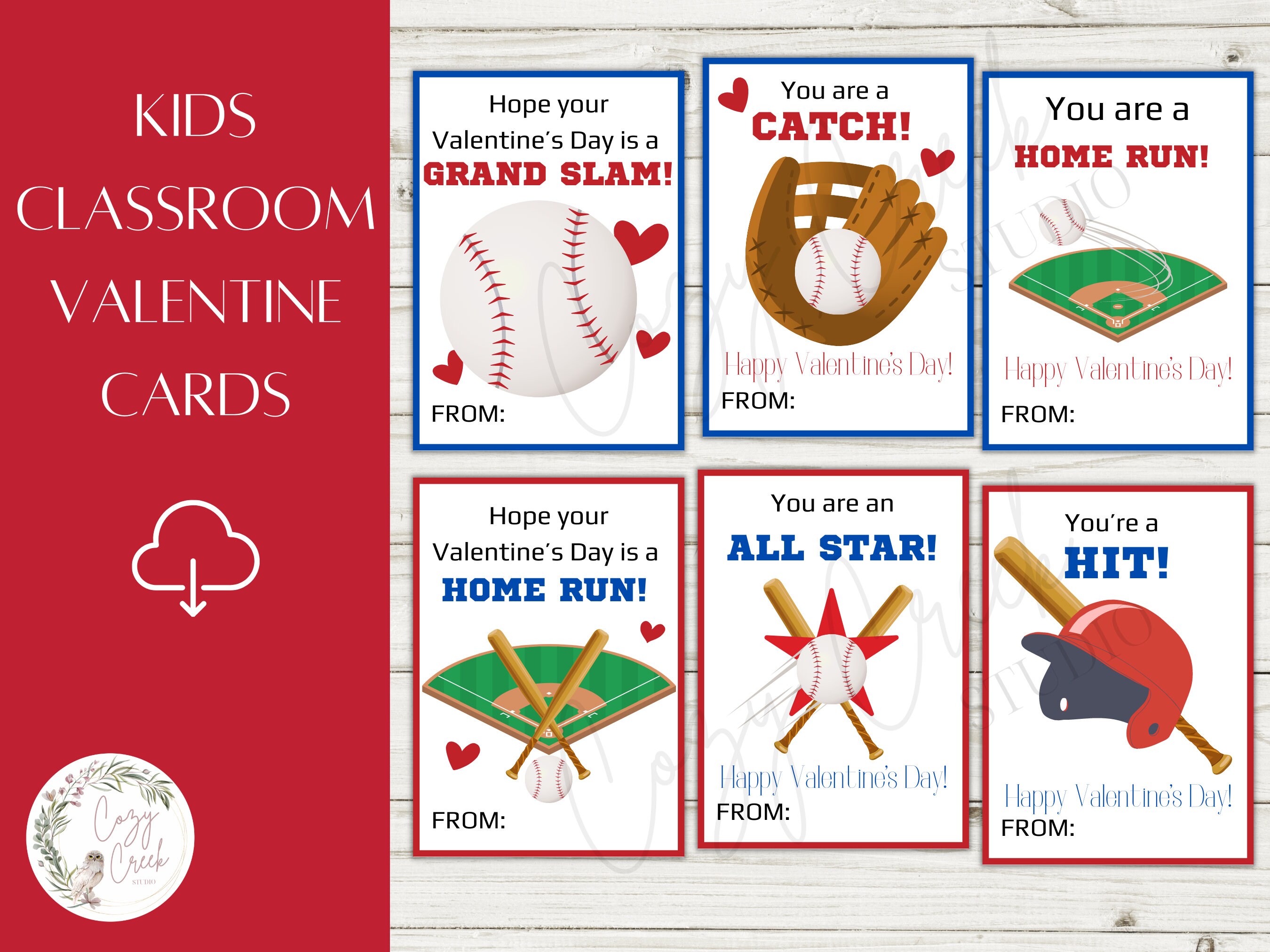 Printable Kids Classroom Baseball Valentine Cards Baseball Valentine's ...