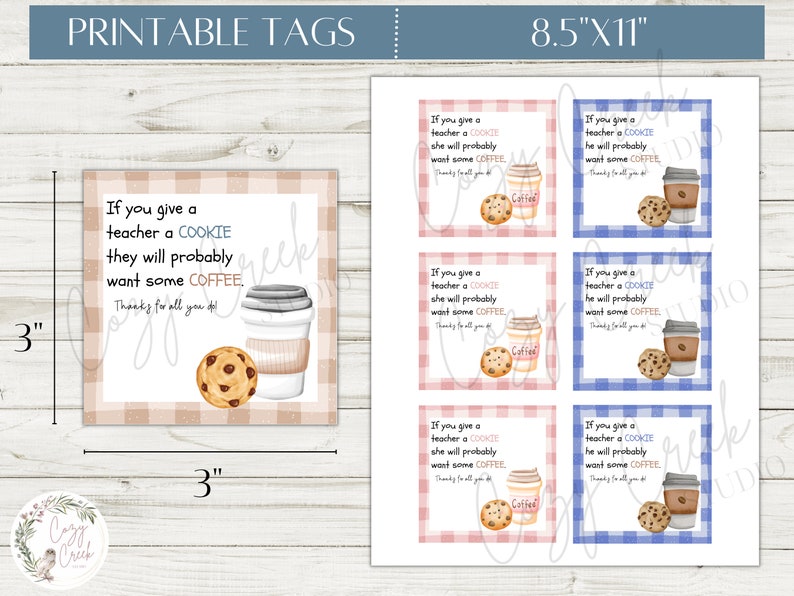 Printable Teacher Appreciation Gift Tag | Cookie Coffee Thank You Tag ...