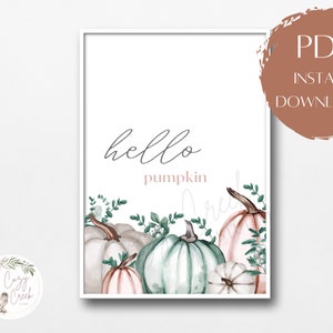 Printable Watercolor Fall Decor | Hello Pumpkin Wall Art Set | Autumn ...