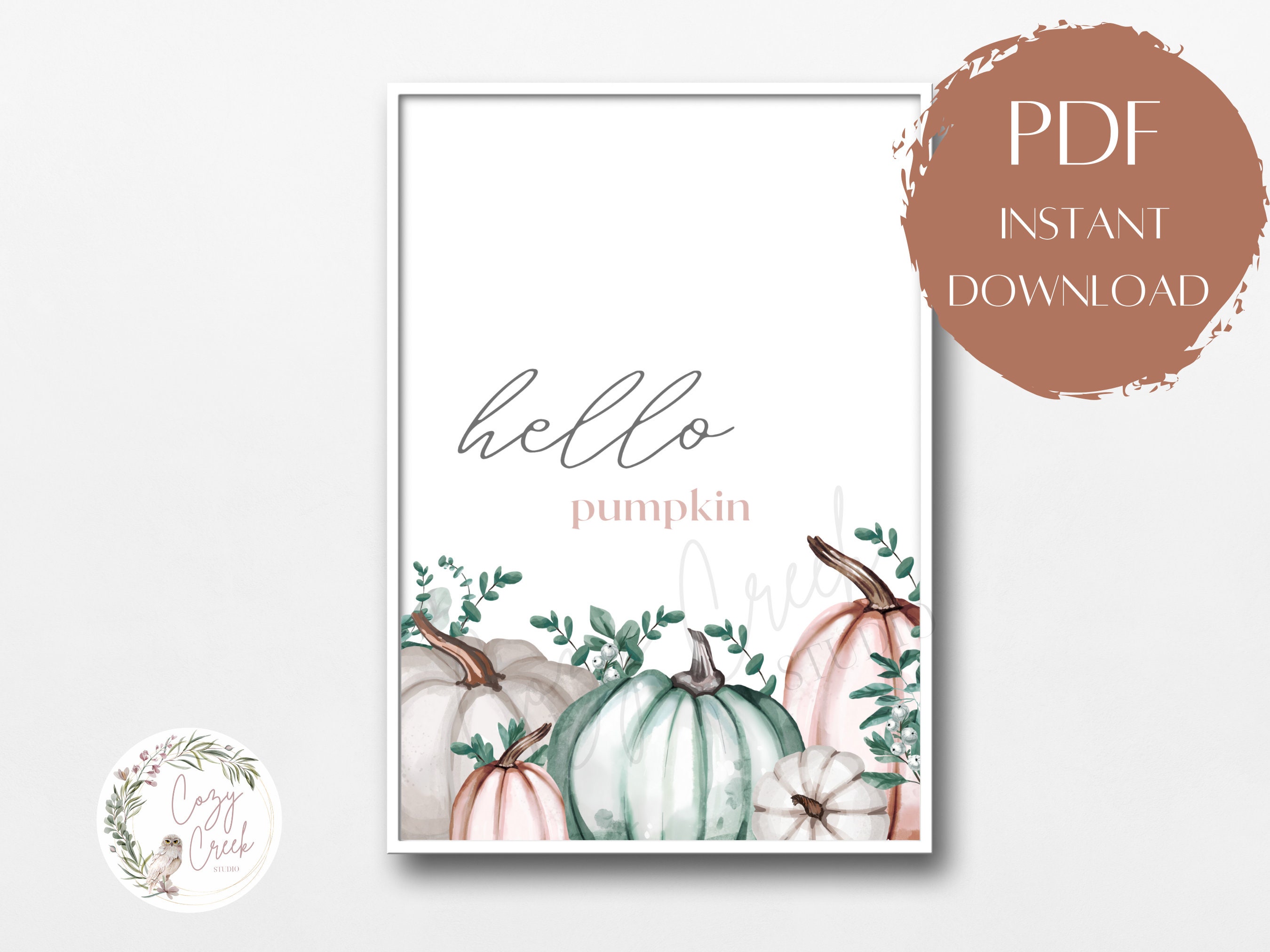 Printable Watercolor Fall Decor | Hello Pumpkin Wall Art Set | Autumn ...