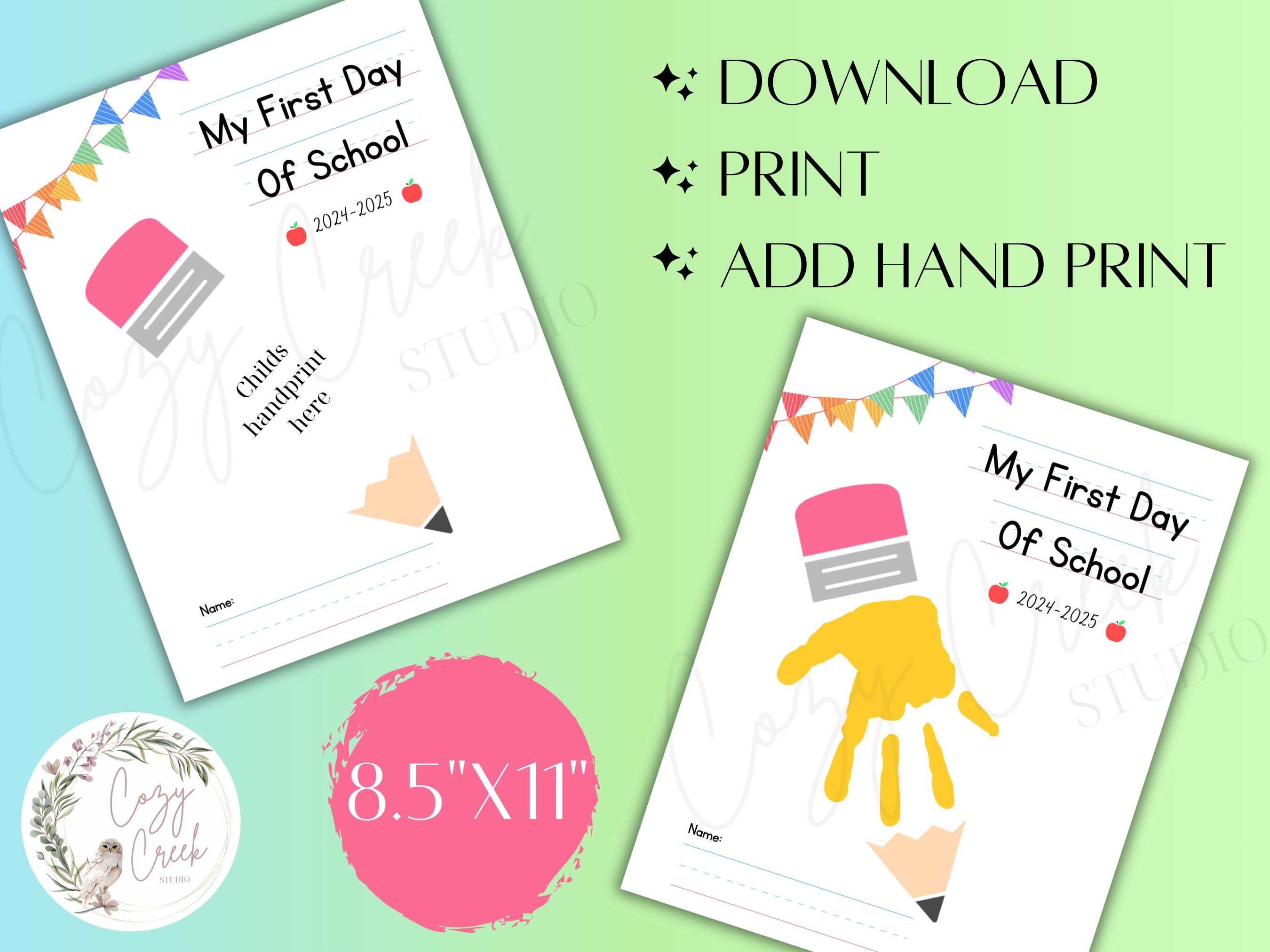 Printable Kids Handprint Back to School Art First Day of School ...