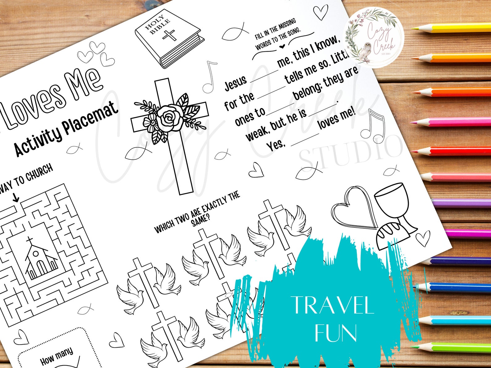 Printable Jesus Loves Me Activity Placemat | Restaurant Activity ...