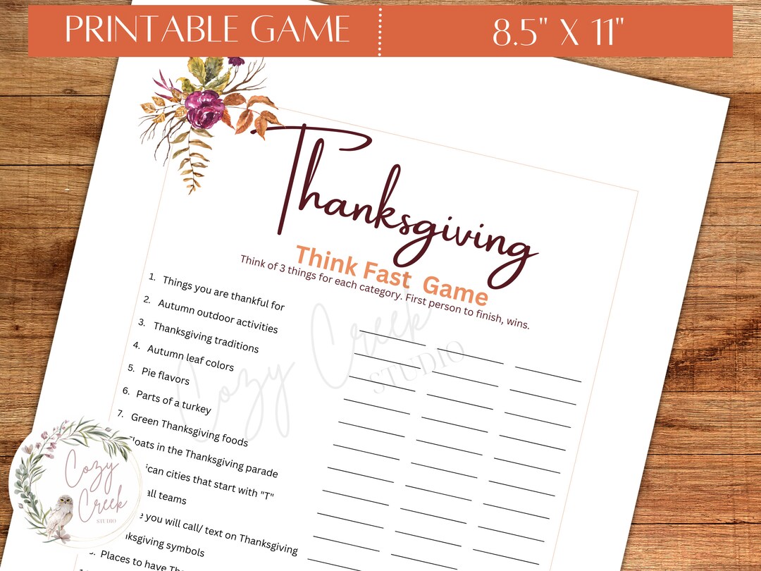 Printable Thanksgiving Game | Think Fast Game | Family Game ...