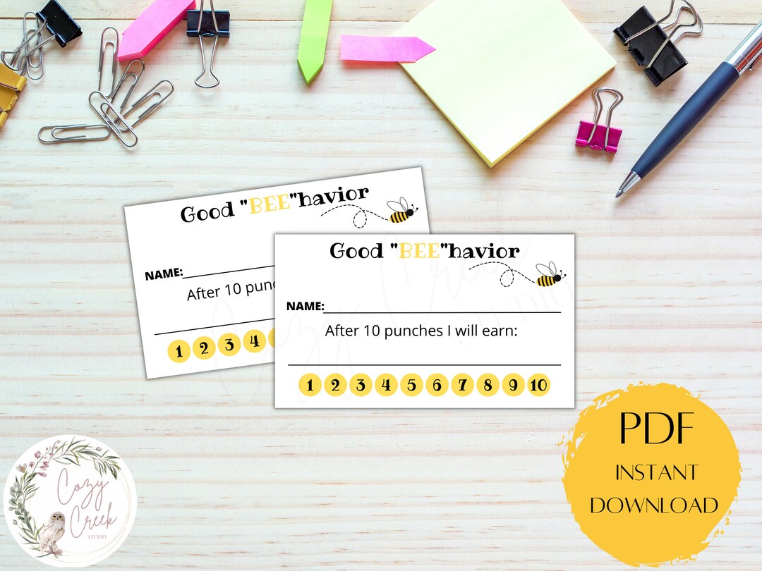 Printable Good Bee-havior Punch Card | Classroom Behavior Reward Card ...
