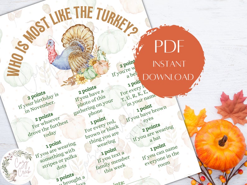 Printable Thanksgiving Game Who is Most Like the Turkey - Etsy