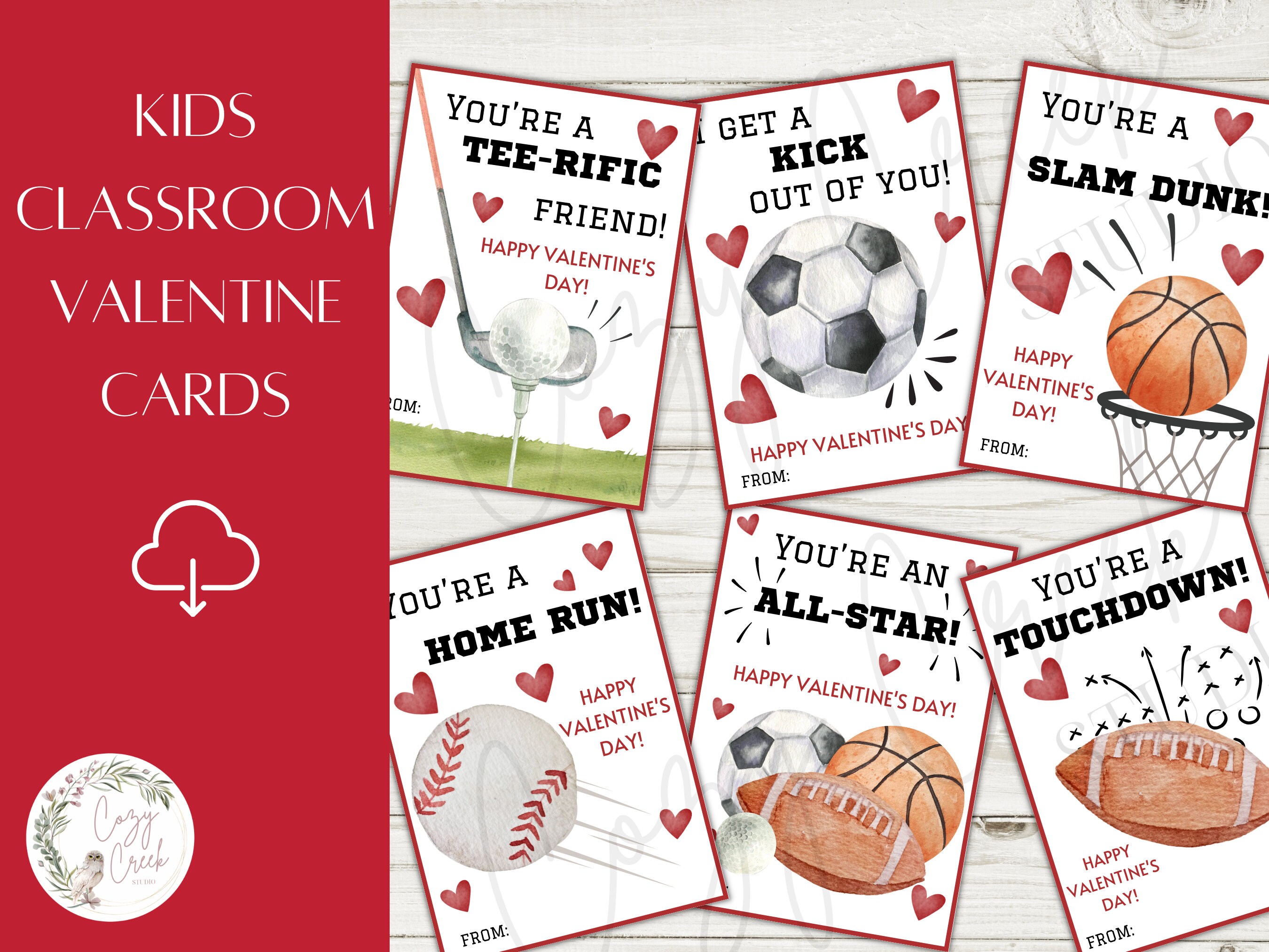 Printable Kids Classroom Sport Valentine Cards Kids School Valentine's ...