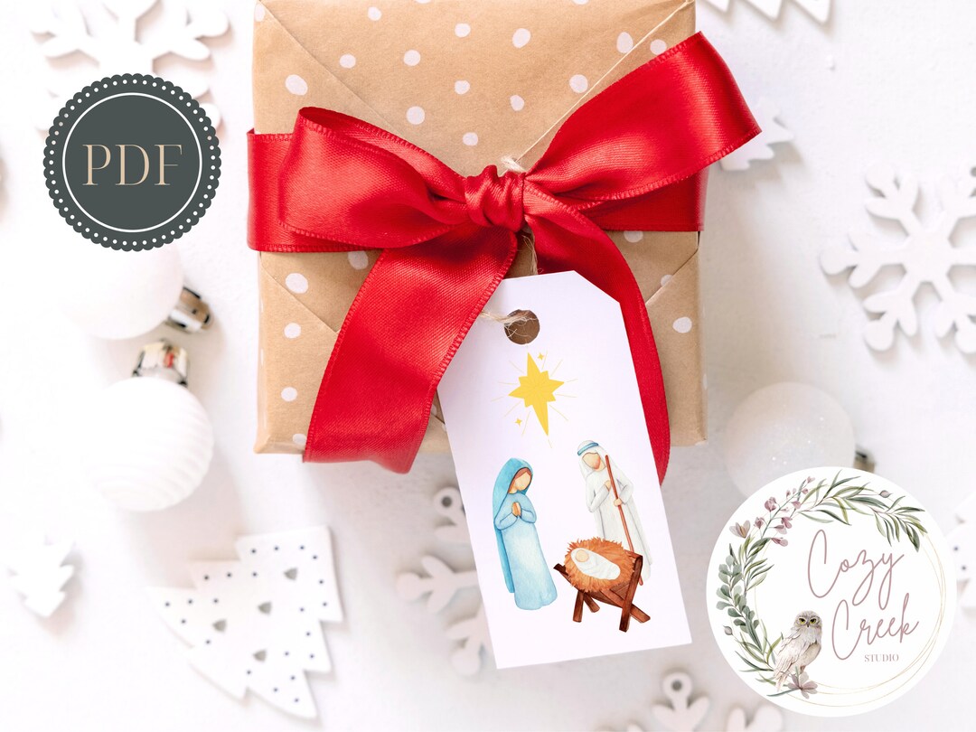 Printable Christmas Gift Tag Manger Scene Nativity Scene Watercolor ...