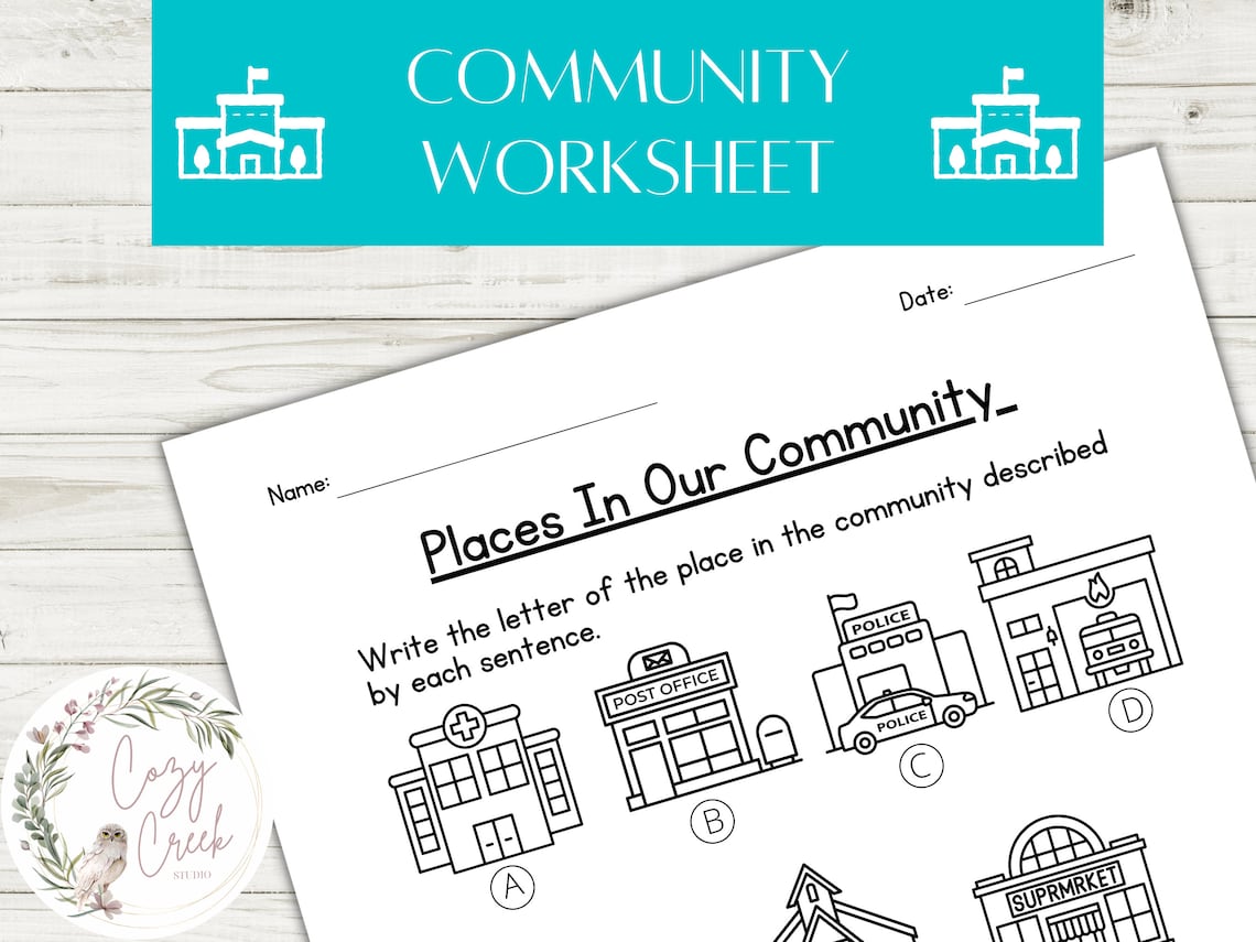 Printable Kids Community Places Worksheet | Elementary Social Studies ...