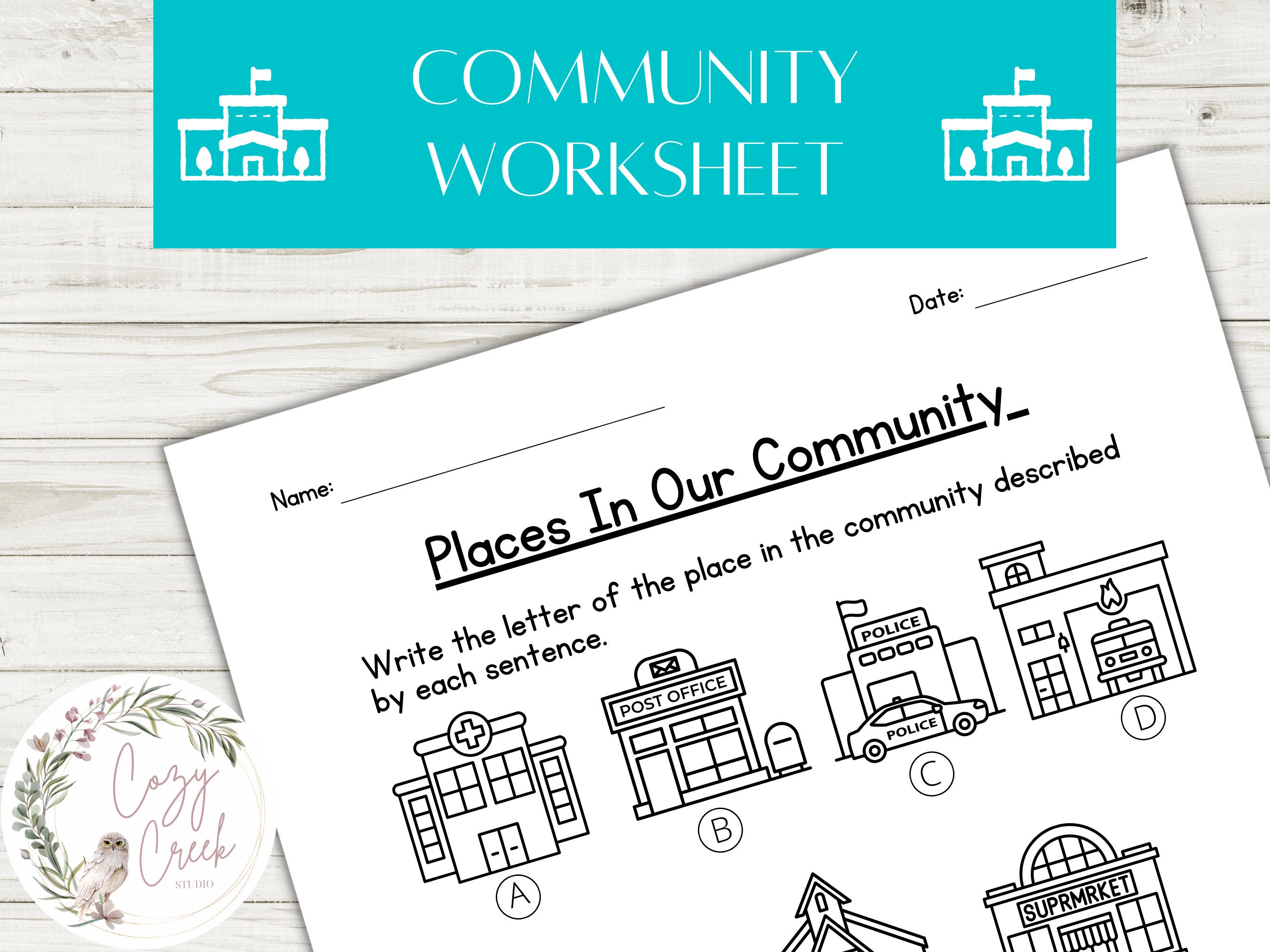 Printable Kids Community Places Worksheet | Elementary Social Studies ...