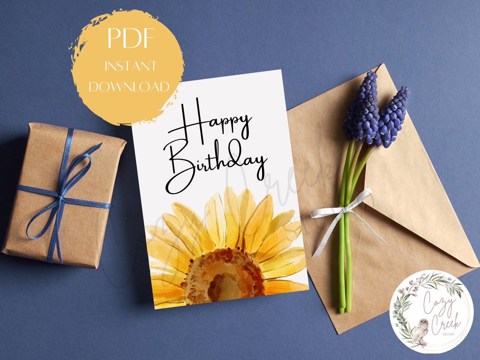 Printable Sunflower Birthday Card | Watercolor Sunflower Card | Side ...