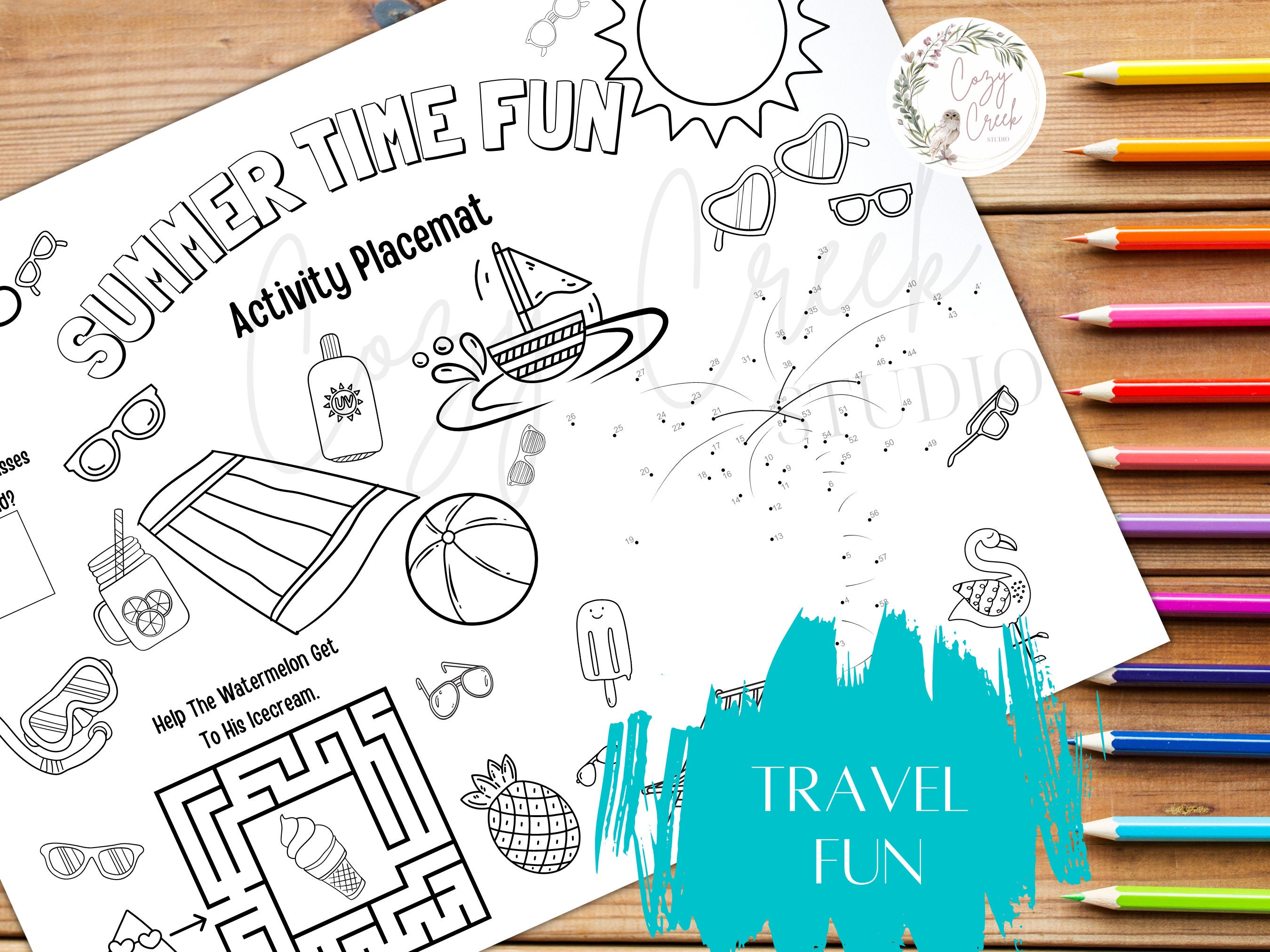 Printable Summer Fun Activity Placemat | Restaurant Activity Placemat ...