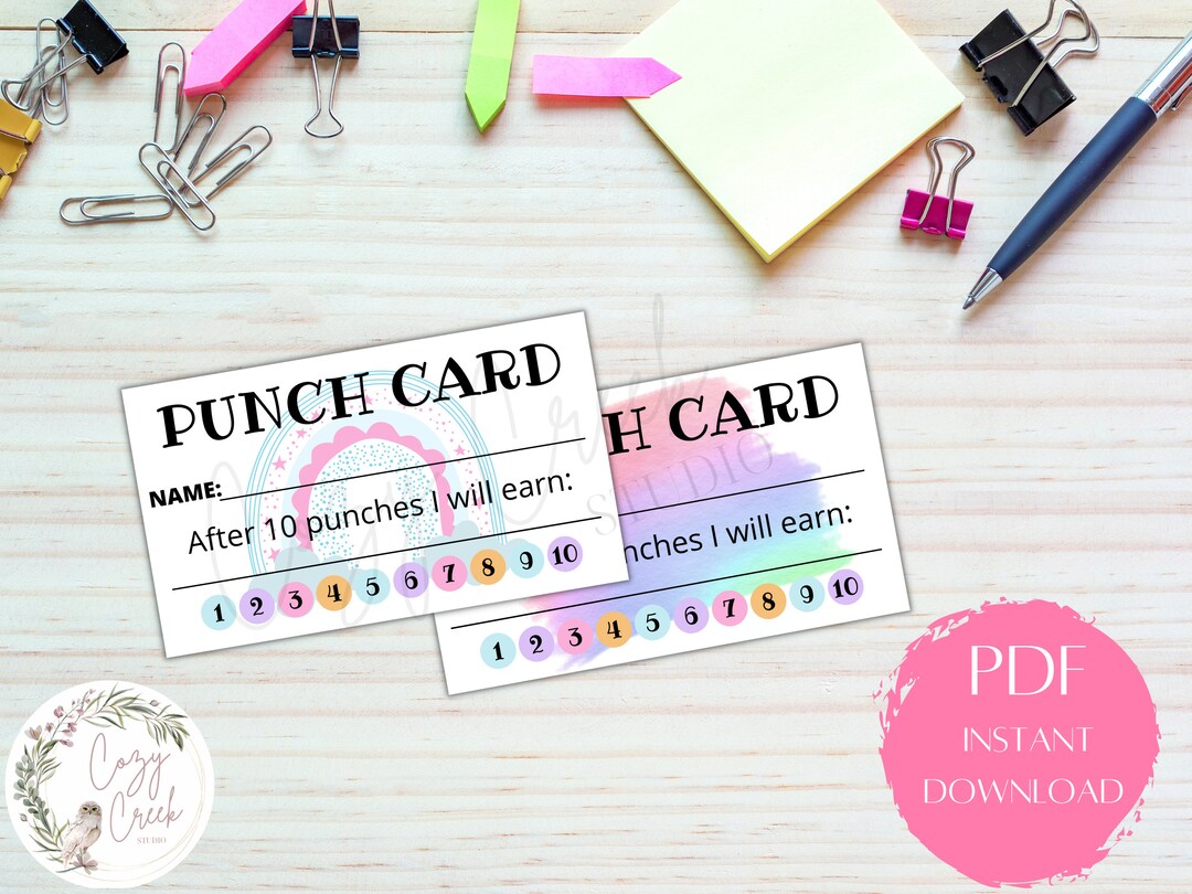 Punch Cards for Classroom Printable Bright Boho Rainbow Behavior ...