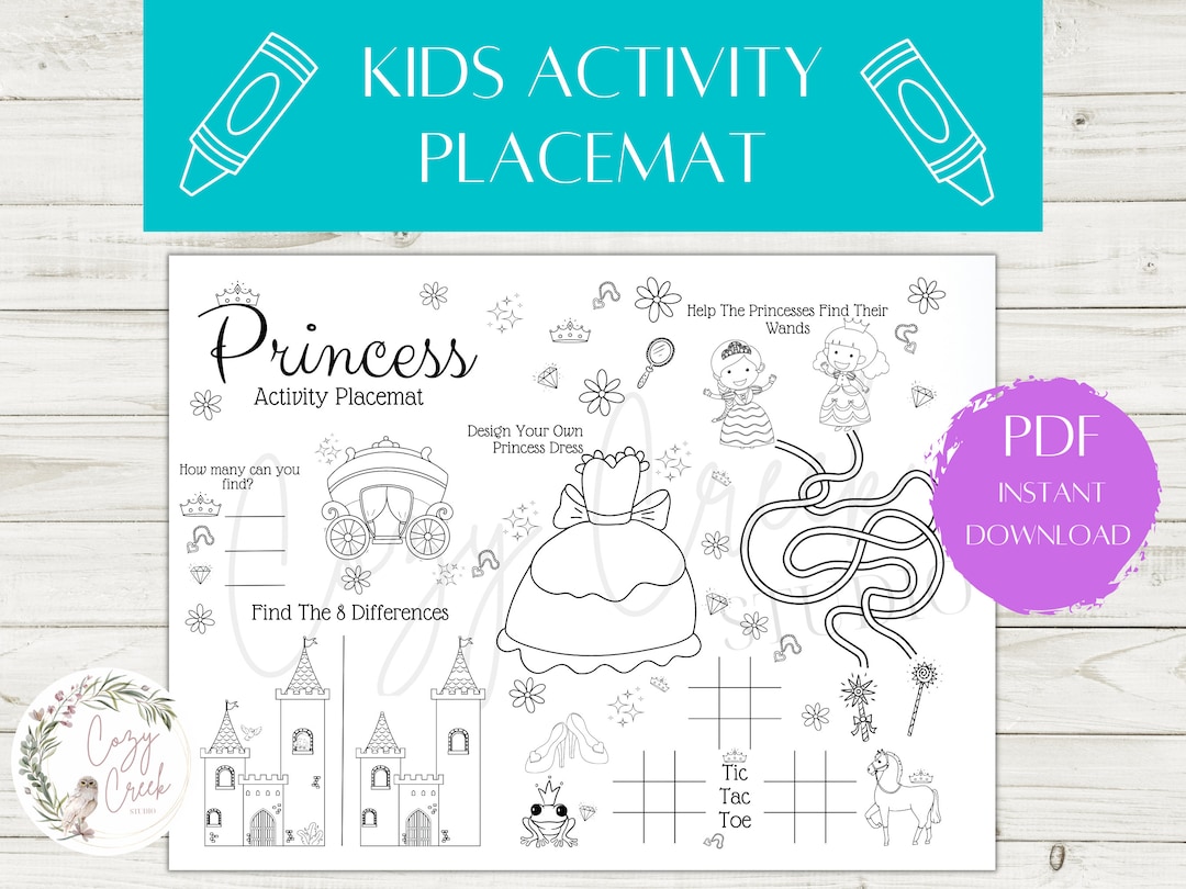 Printable Princess Activity Placemat | Restaurant Activity Placemat ...