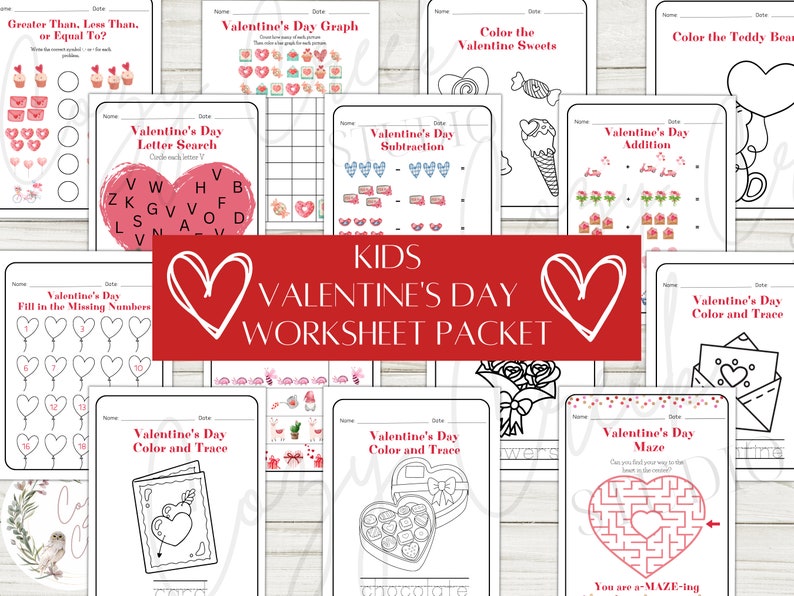 Printable Valentine Worksheet Packet | Kindergarten First Grade ...