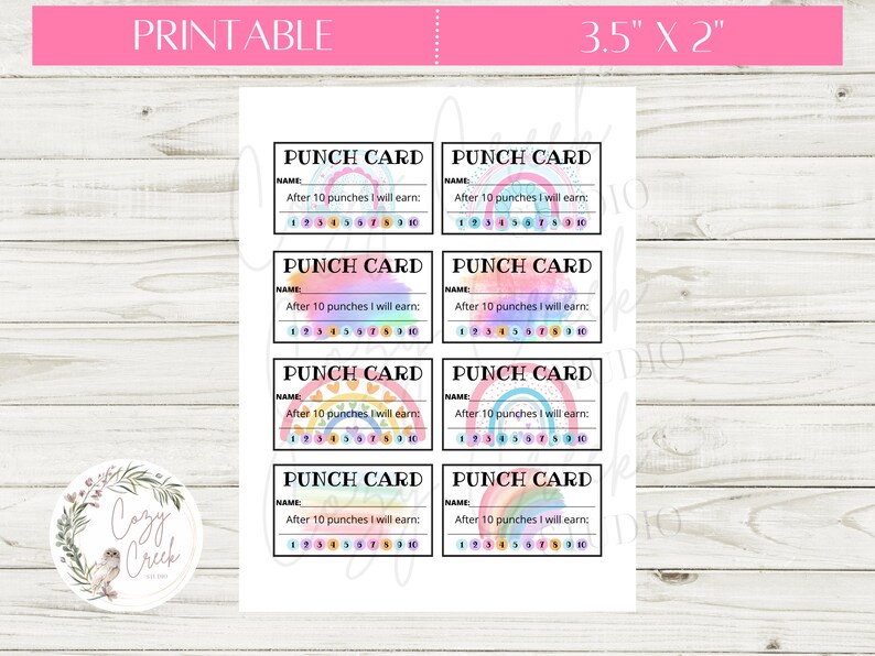 Punch Cards for Classroom Printable Bright Boho Rainbow Behavior ...