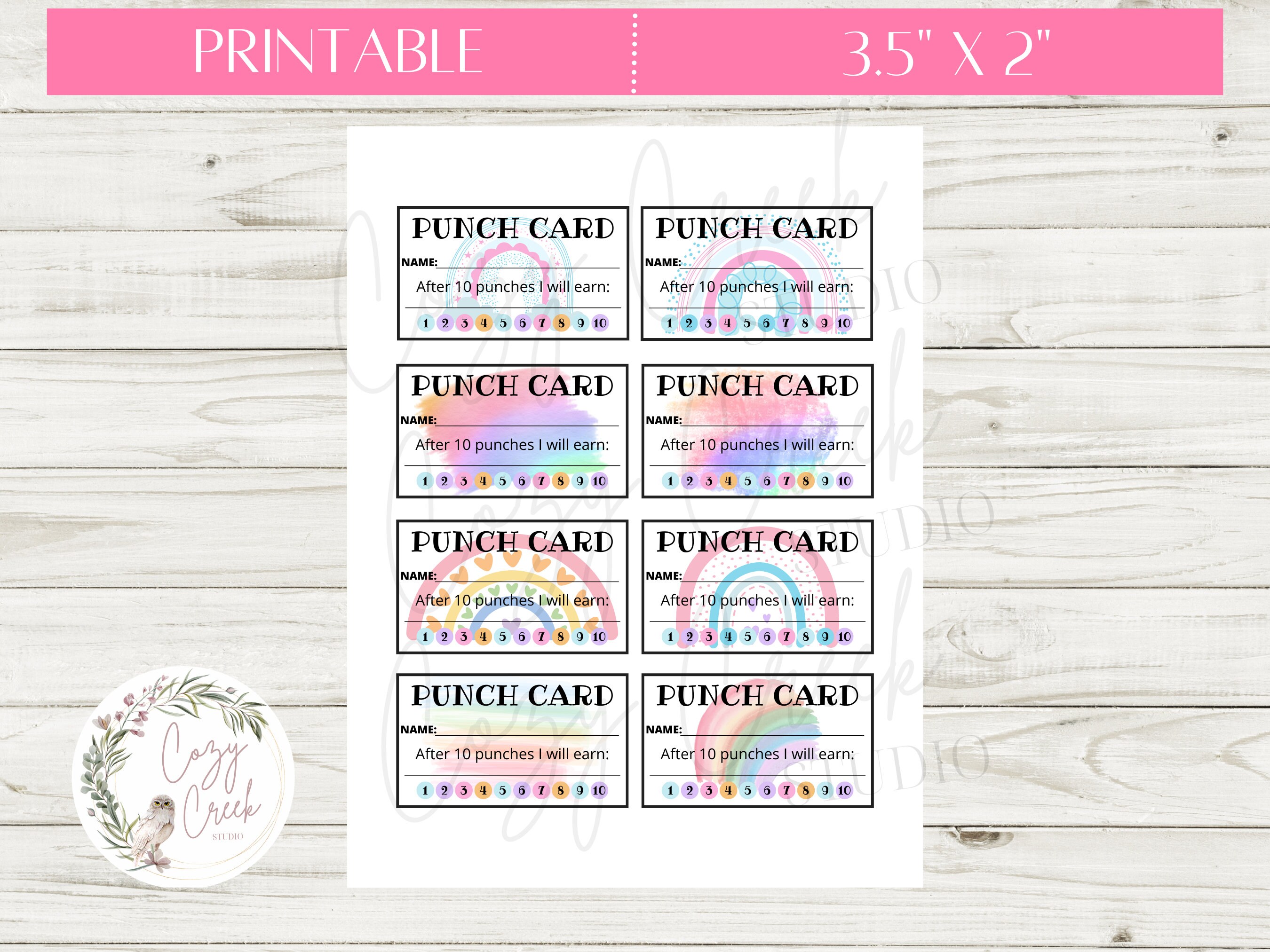 Punch Cards for Classroom Printable Bright Boho Rainbow Behavior ...
