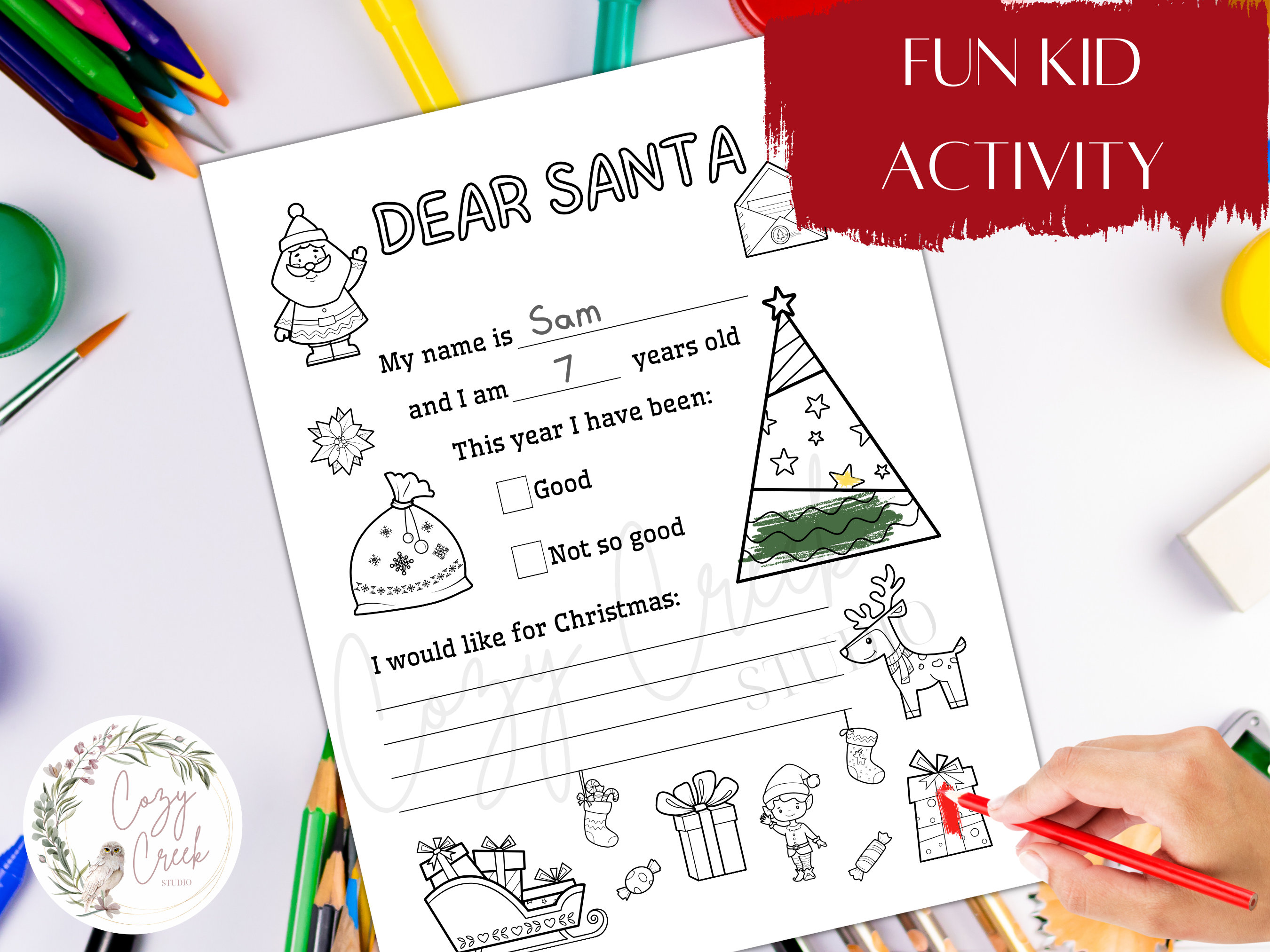 Printable Dear Santa Coloring Page Kids Holiday Coloring Activity Dear ...