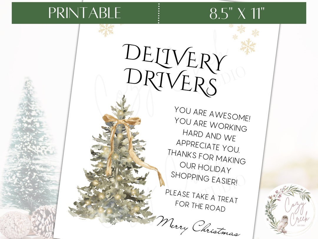 Printable Christmas Thank You Delivery Driver Sign Holiday Delivery ...