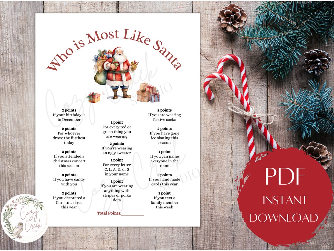 Printable Christmas Game | Who is Most Like Santa Game | Holiday Party ...