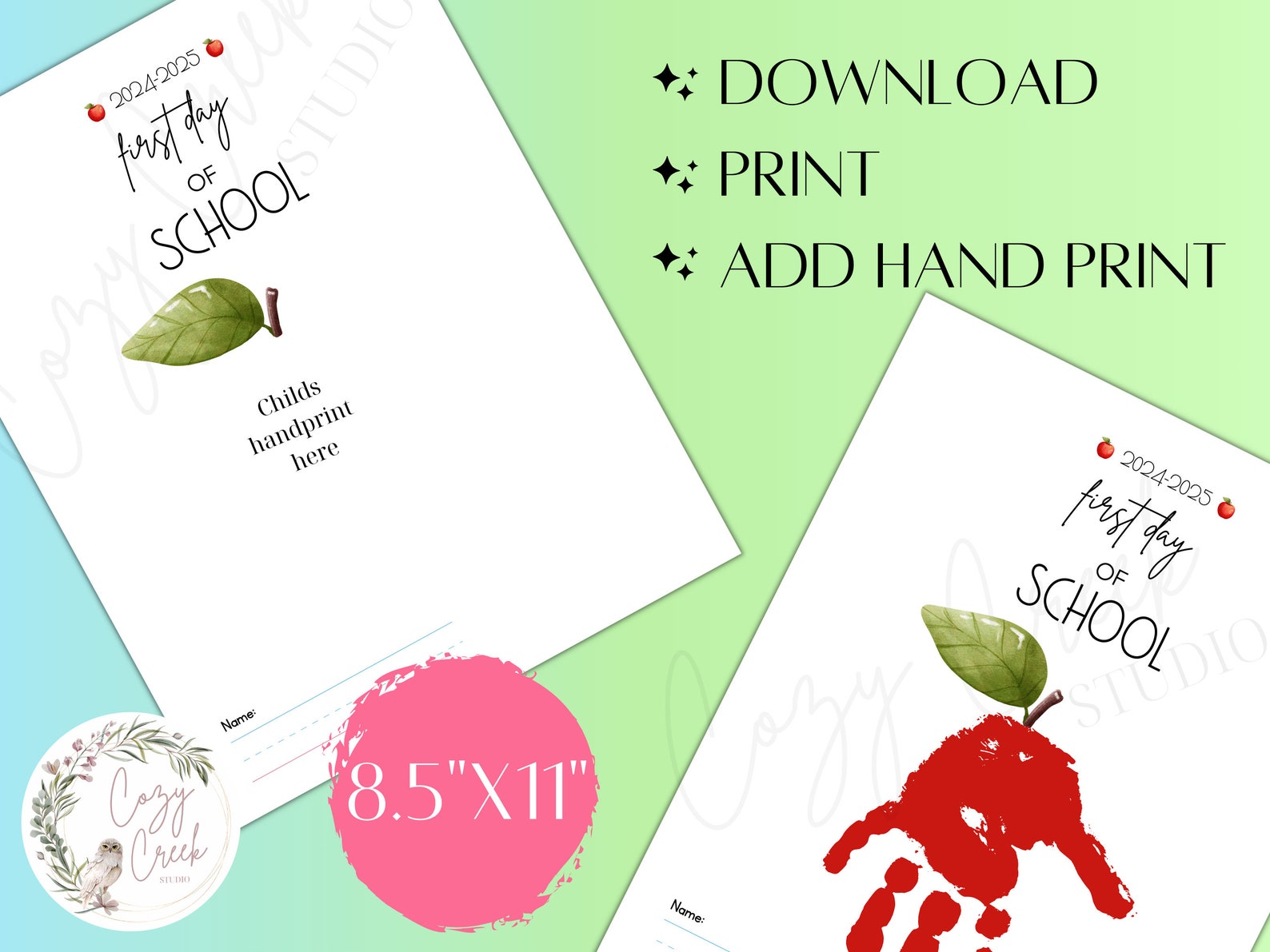 Printable First Day of School Apple Handprint Craft Back to School Art ...