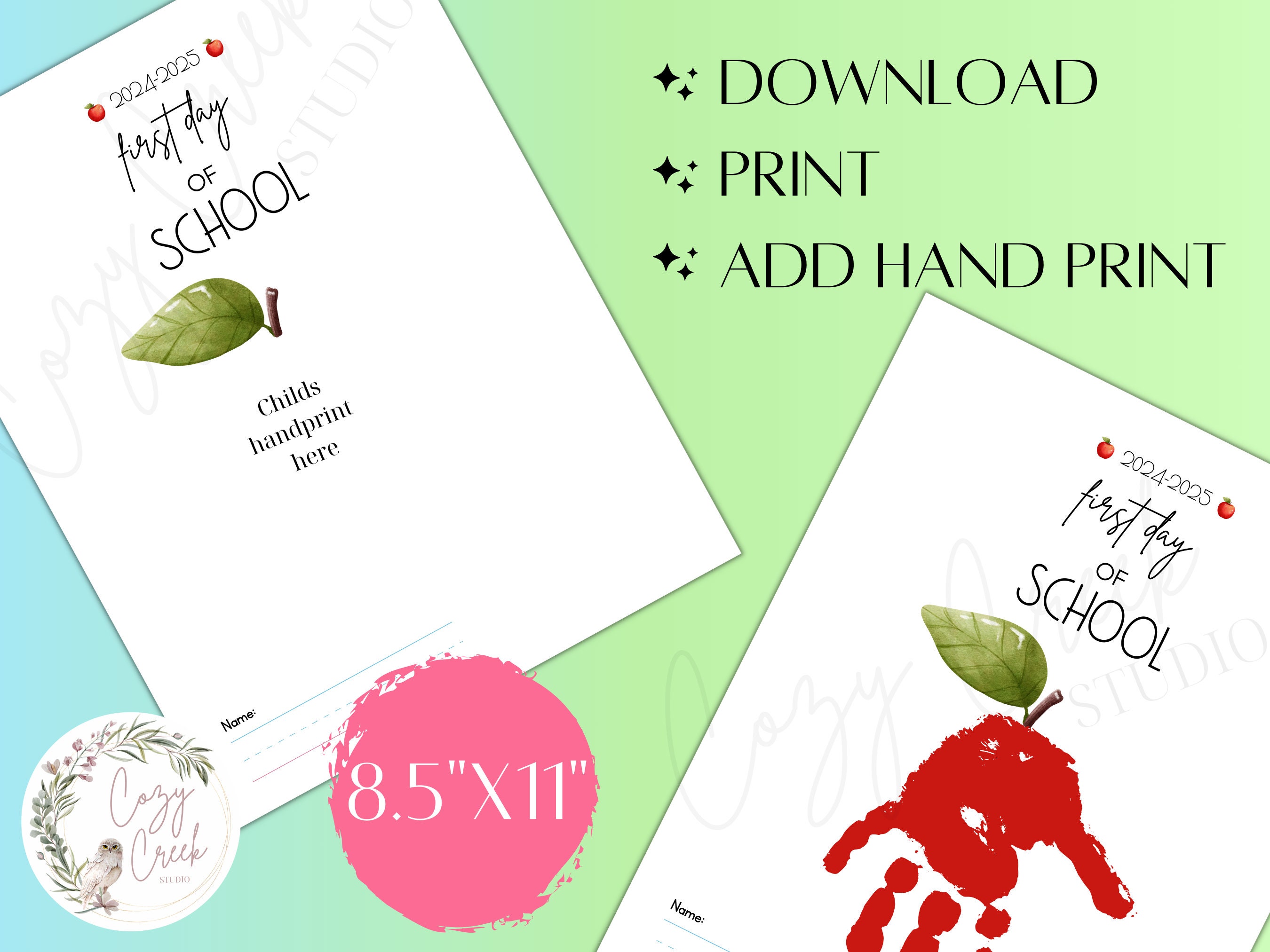 Printable First Day of School Apple Handprint Craft Back to School Art ...