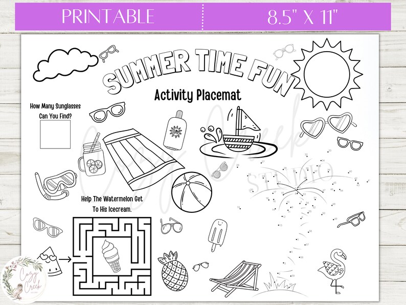 Printable Summer Fun Activity Placemat | Restaurant Activity Placemat ...