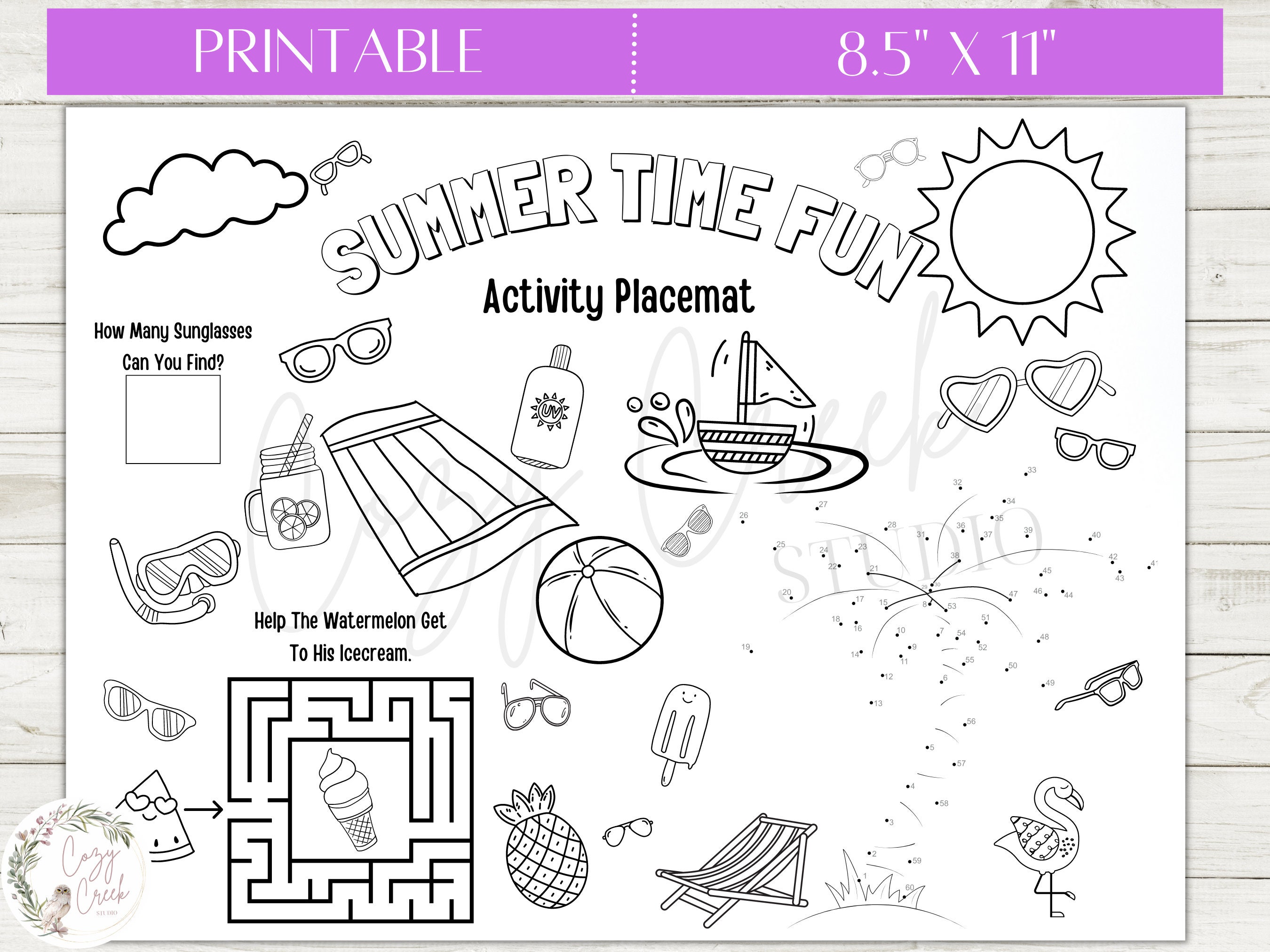 Printable Summer Fun Activity Placemat | Restaurant Activity Placemat ...