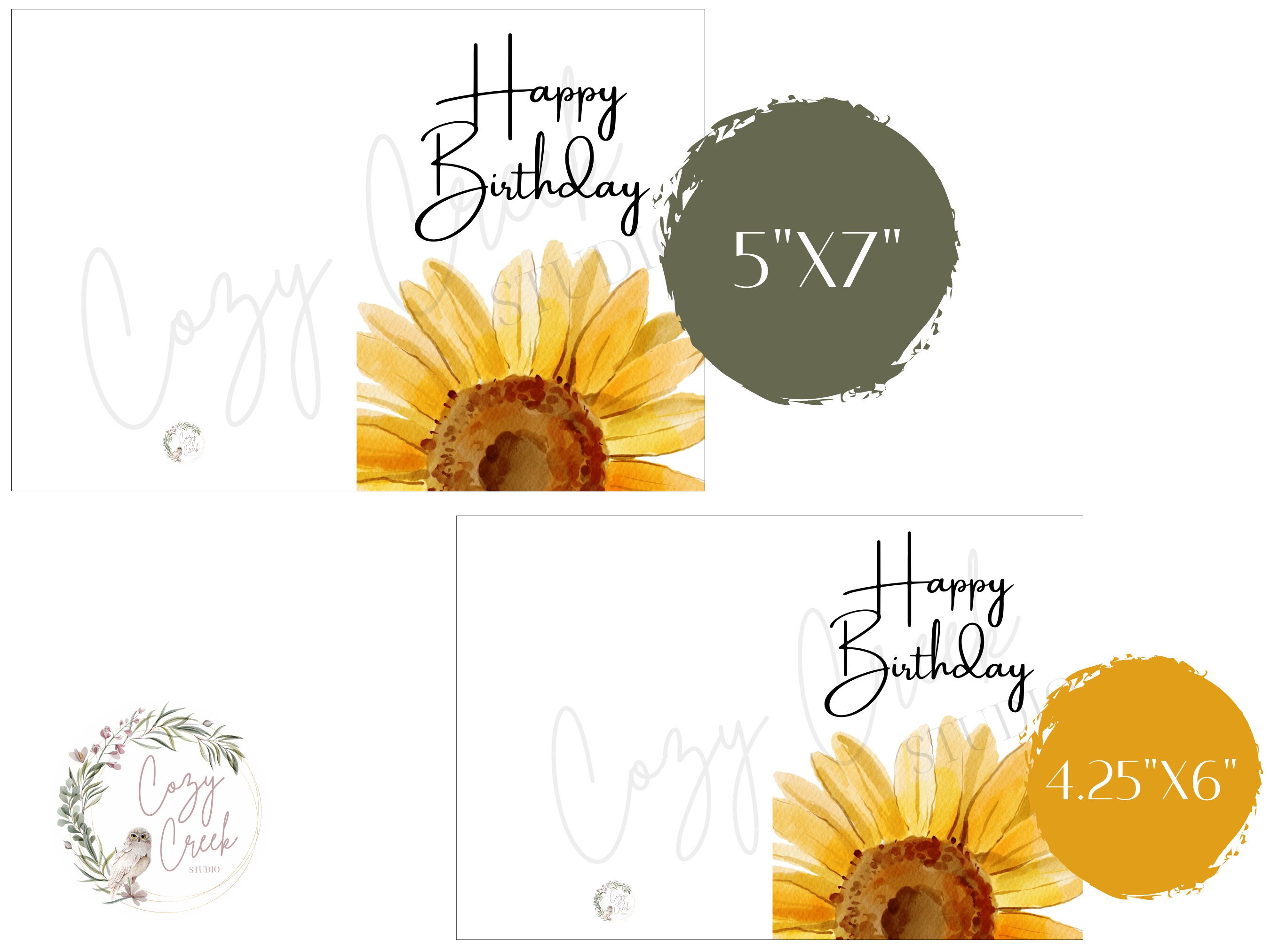 Printable Sunflower Birthday Card | Watercolor Sunflower Card | Side ...