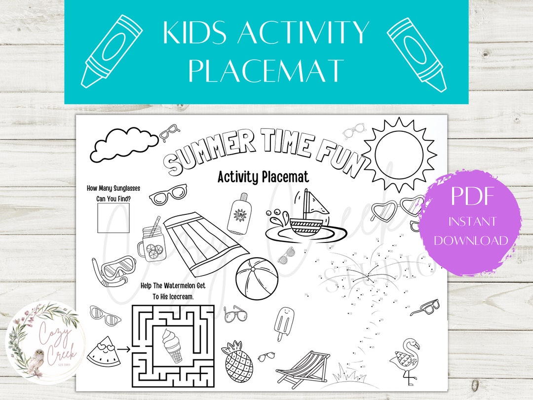 Printable Summer Fun Activity Placemat | Restaurant Activity Placemat ...