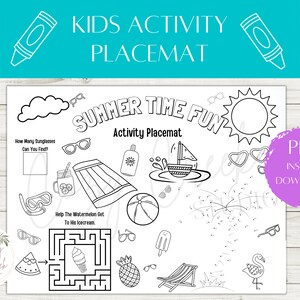 Printable Summer Fun Activity Placemat | Restaurant Activity Placemat ...
